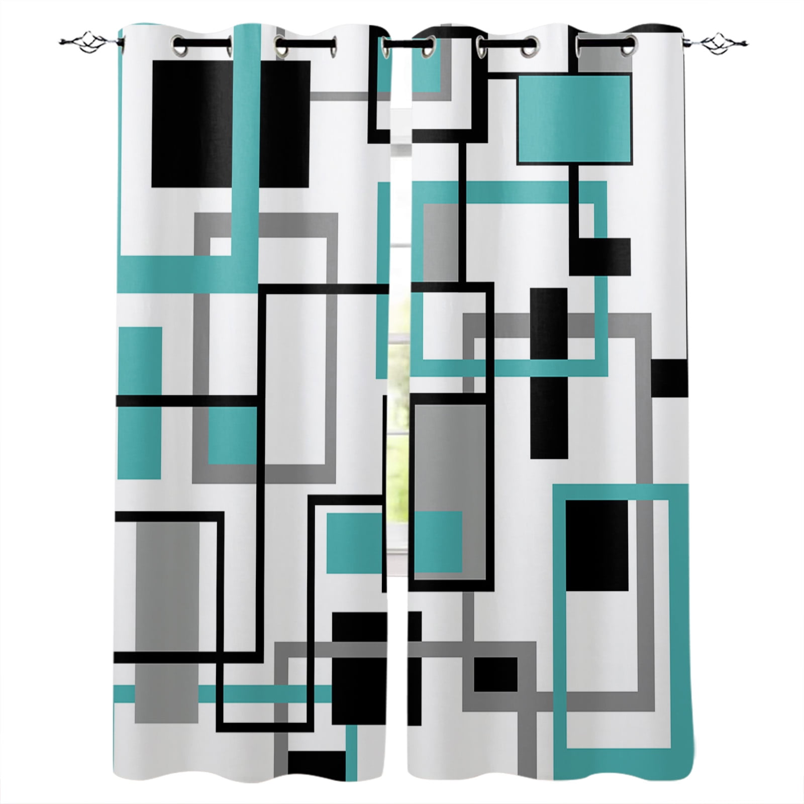 Art Geometric Figures Red Grey Curtains for Living Room Window Panels ...