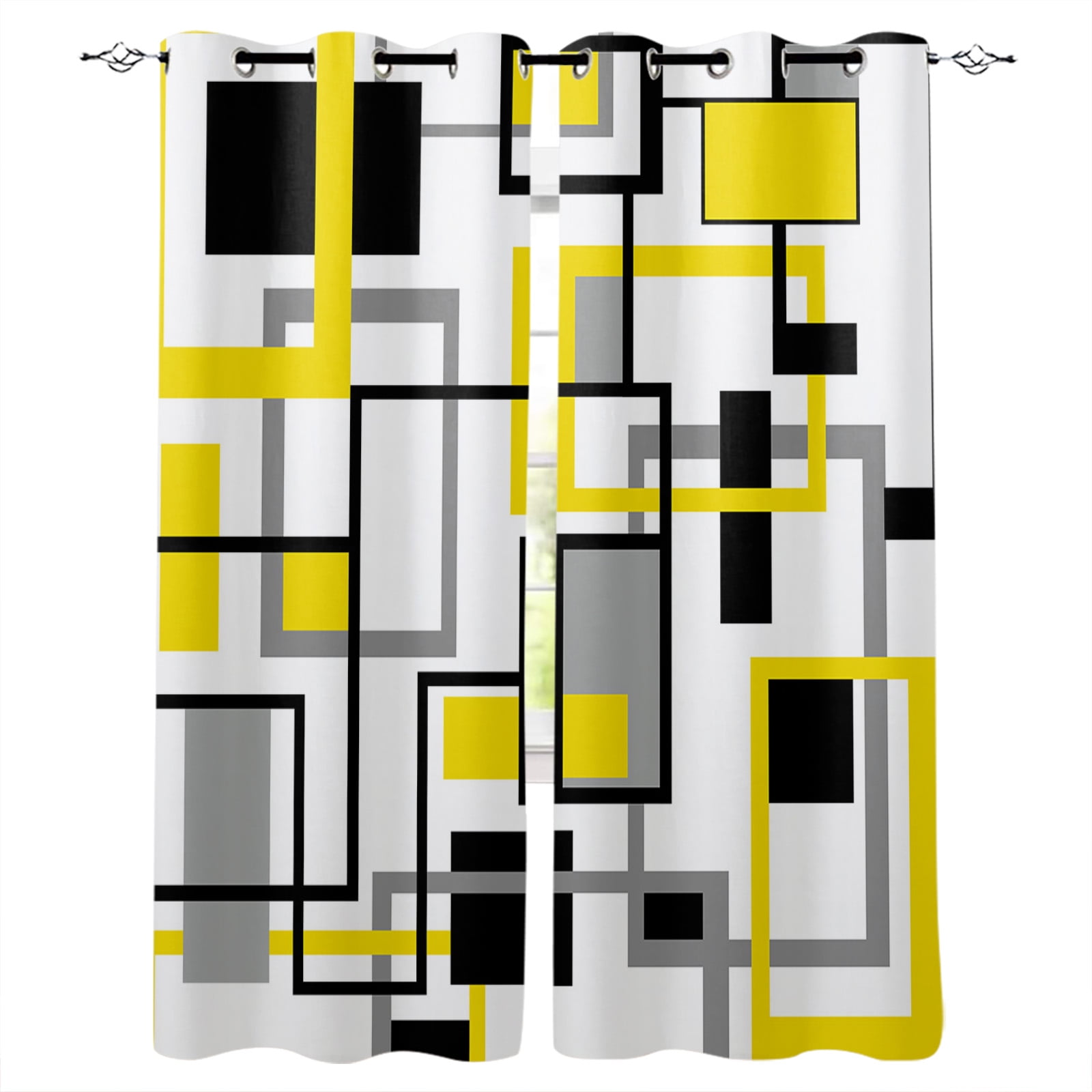 Art Geometric Figures Red Grey Curtains for Living Room Window Panels ...