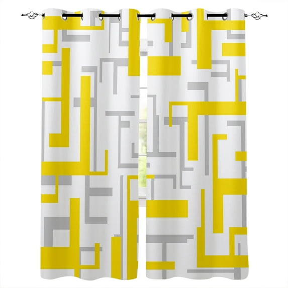 Art Geometric Figures Red Grey Curtains for Living Room Window Panels ...