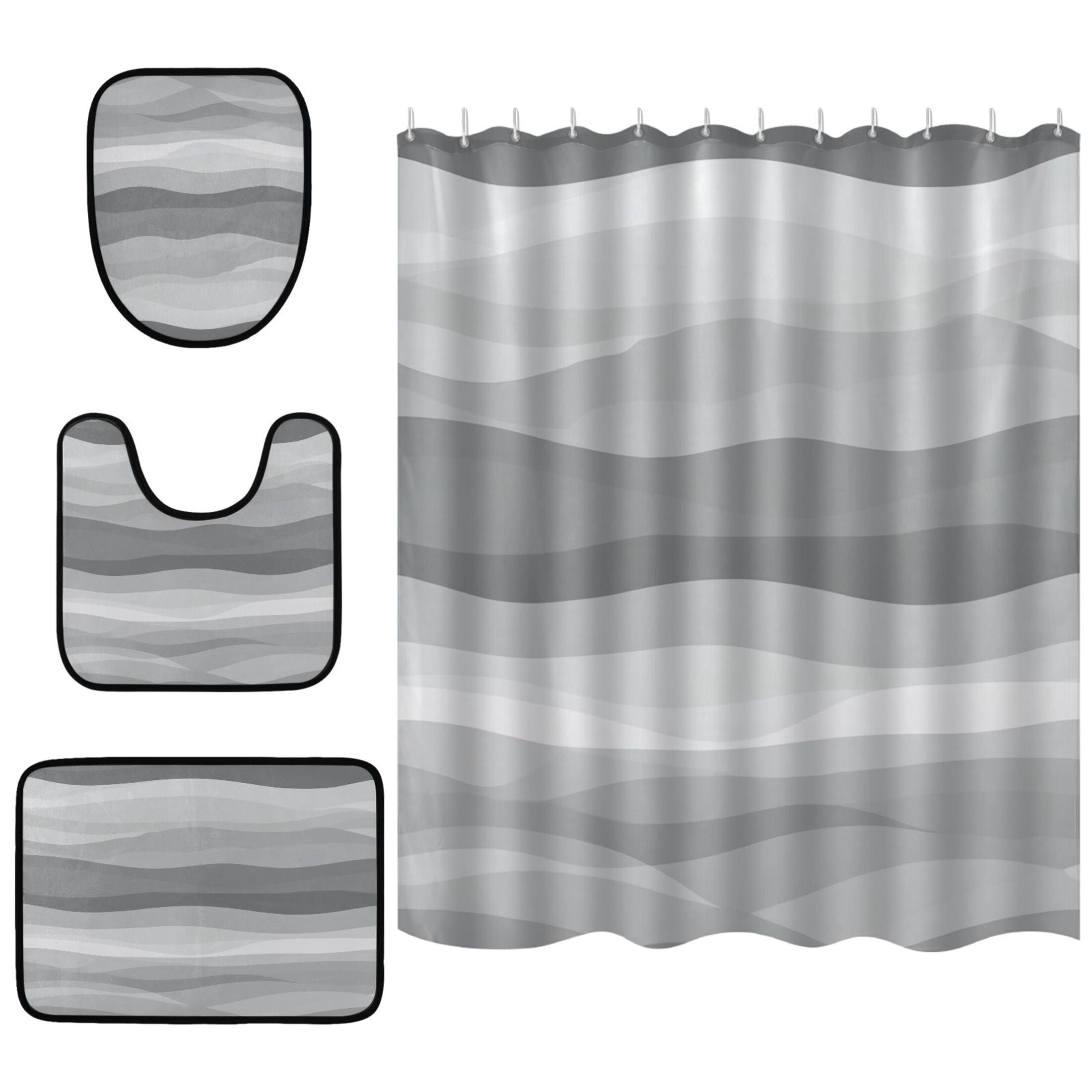 Art Grayscale Wavy Pattern Bathroom Accessory Curtain Sets Bath Curtain ...