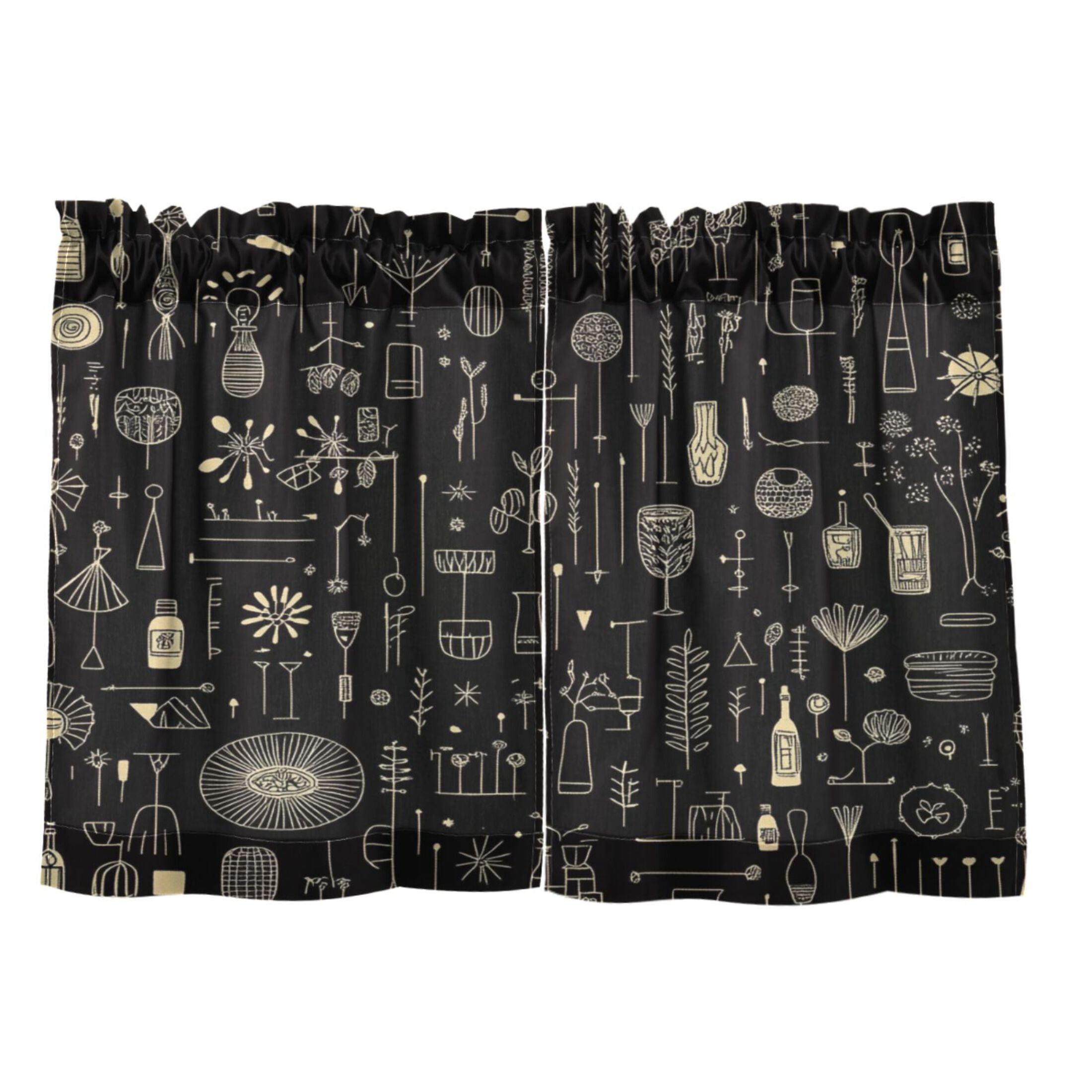 Art Hand Drawn Doodles 27"x24" Linen Look Cafe Curtain Set with Privacy ...