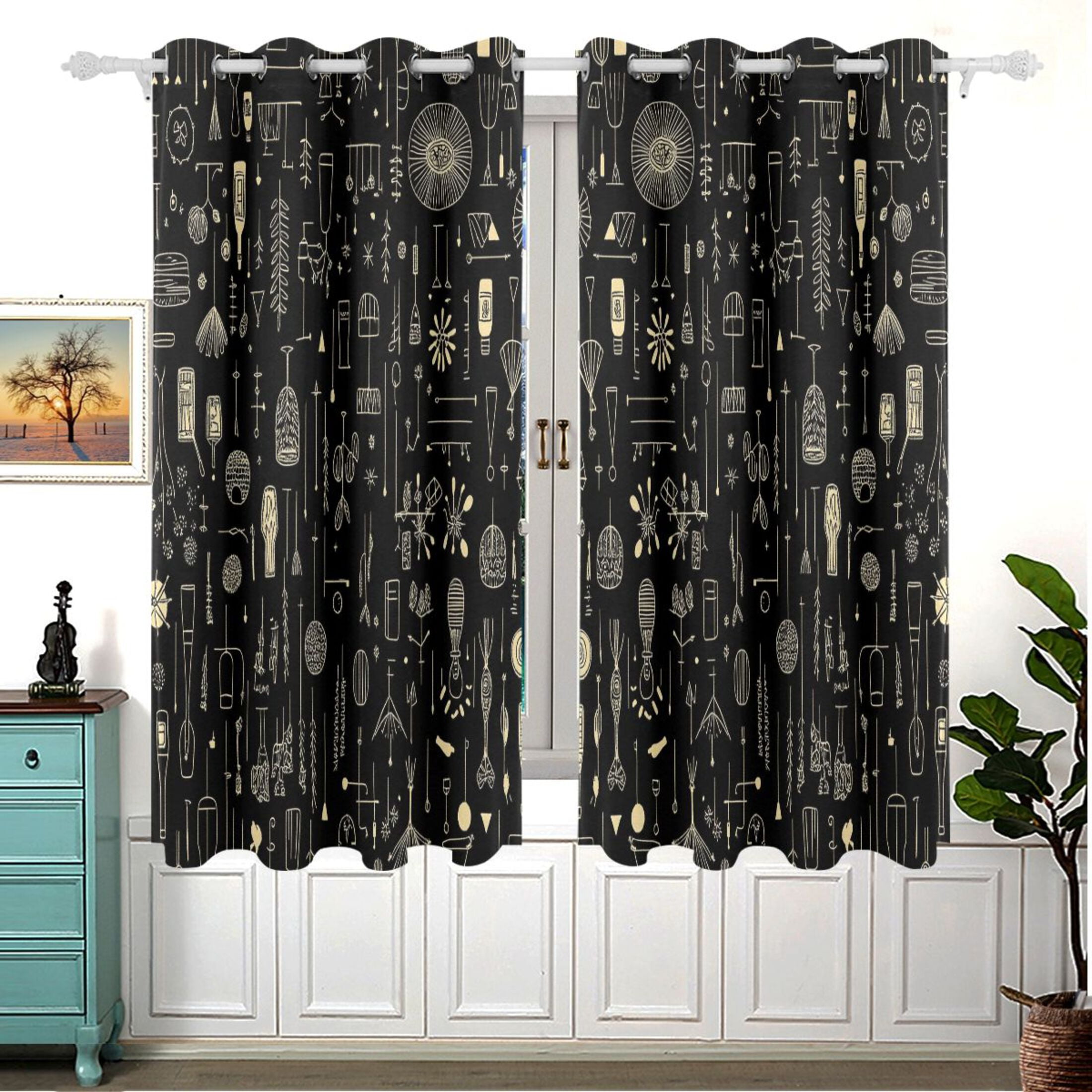 Art Hand Drawn Doodles 63x55in Window Curtain Panels 63x55in 2-Piece ...