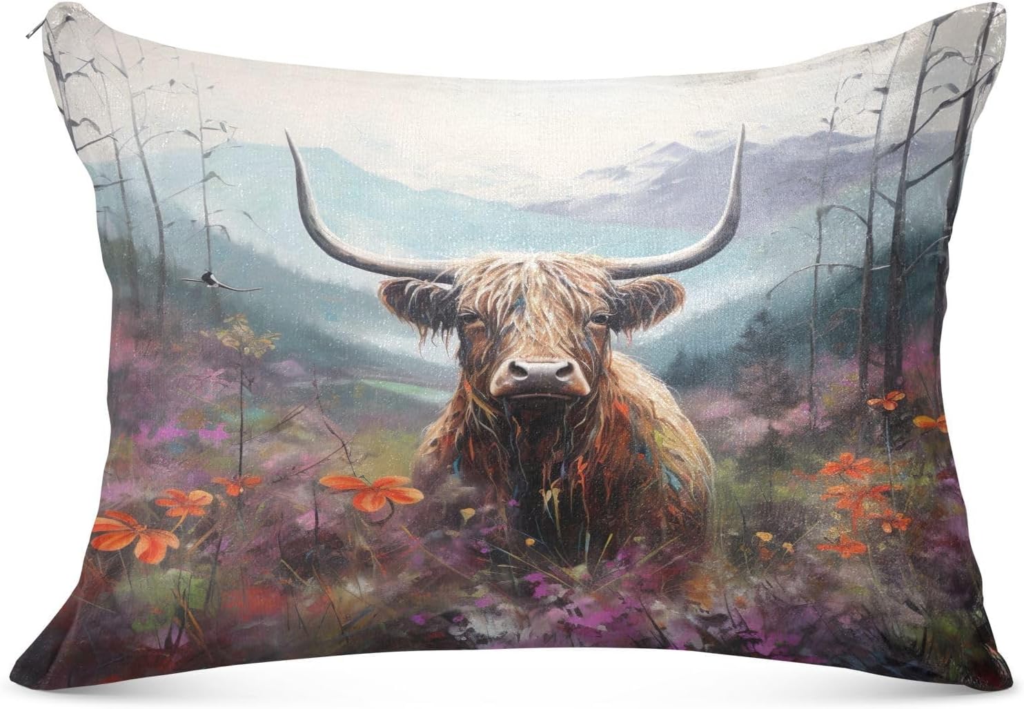 Art Highland Cattle Plush Pillow Covers, Luxury Soft King Pillow Cases ...