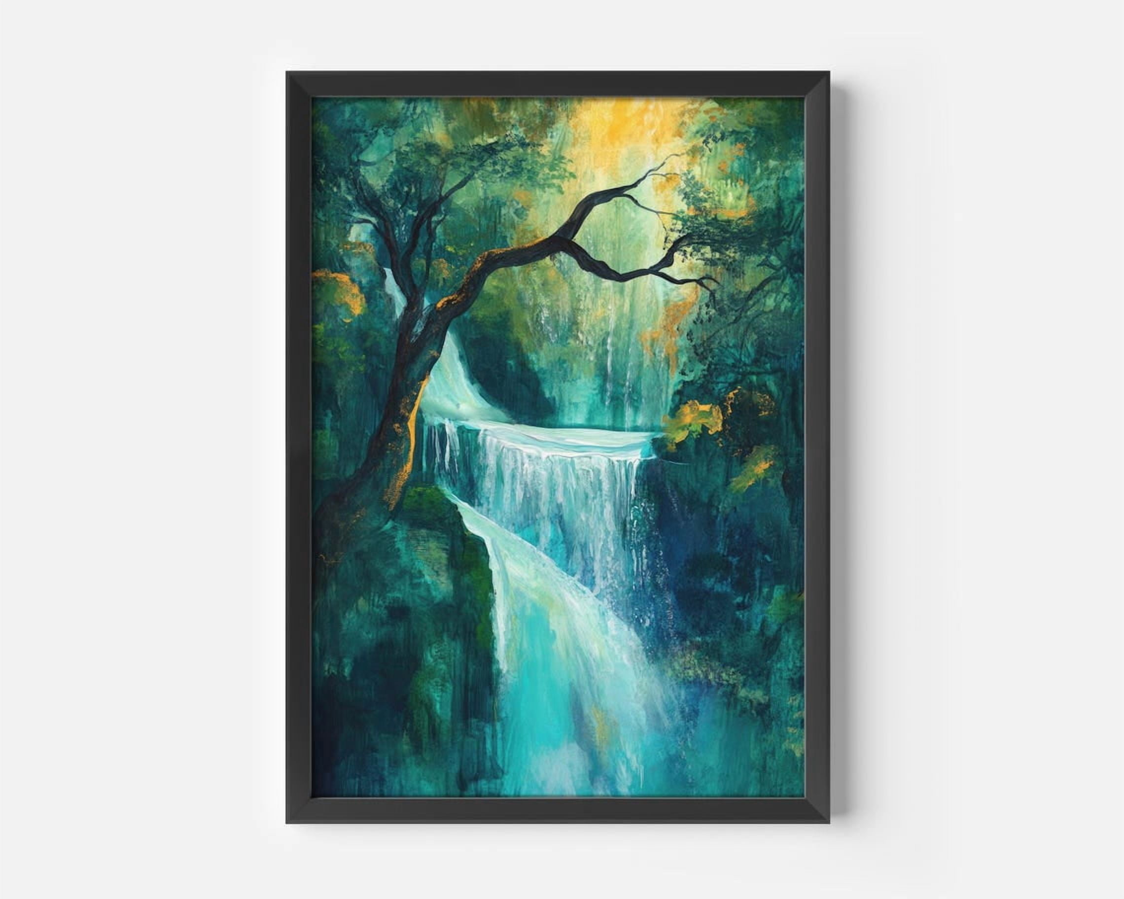 Art For Your Home Nature Forest Waterfall Zen Style Green And Blue ...