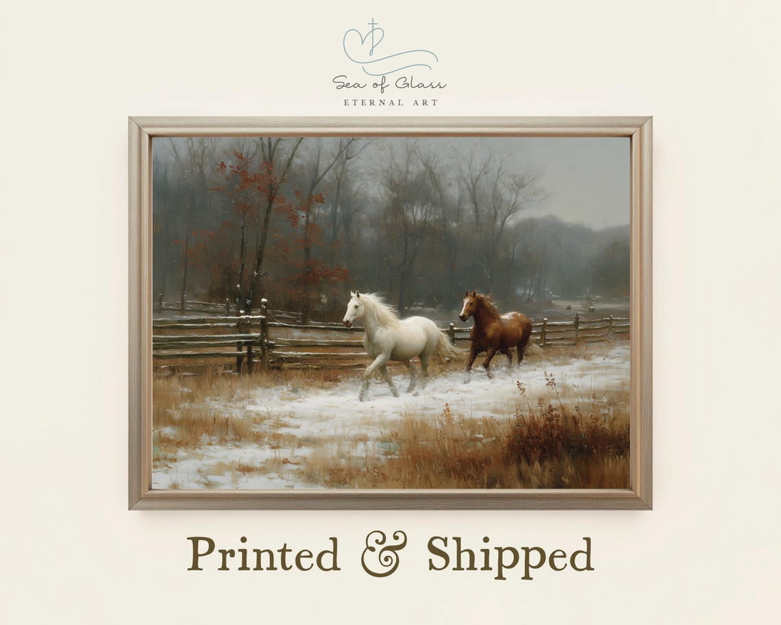 Art Horses, Winter Horse Wall Decor, Rustic Wall Print Poster, Winter ...