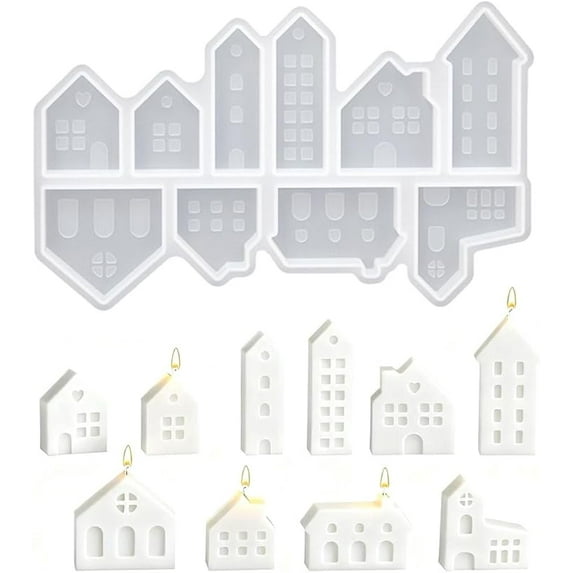 Art House Silicone Mold, 10 Pcs Mini House Candle Molds for Casting ...