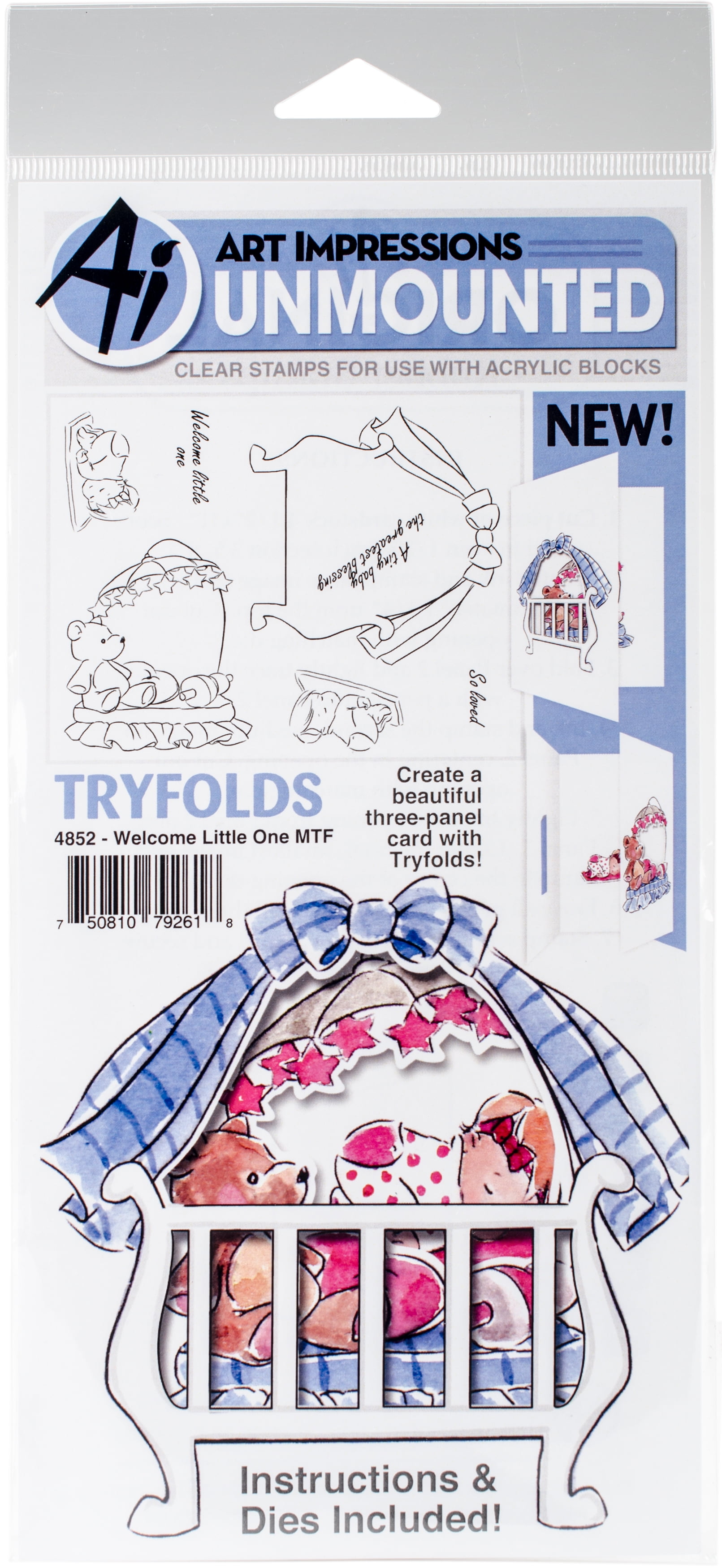 Art Impressions Mini TryFolds Clear Stamps 10"X4.5"-Welcome Little One ...