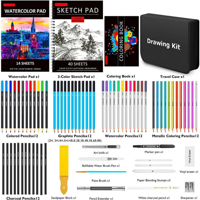 Pro Art Kit, 76-Piece Set with Sketchbook, Watercolor Pad, Coloring ...