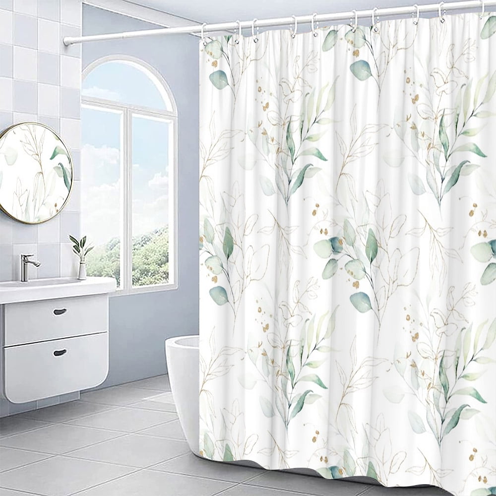 Art Leaves Shower Curtain Set Fresh Nature Garden Green Eucalyptus Leaf ...