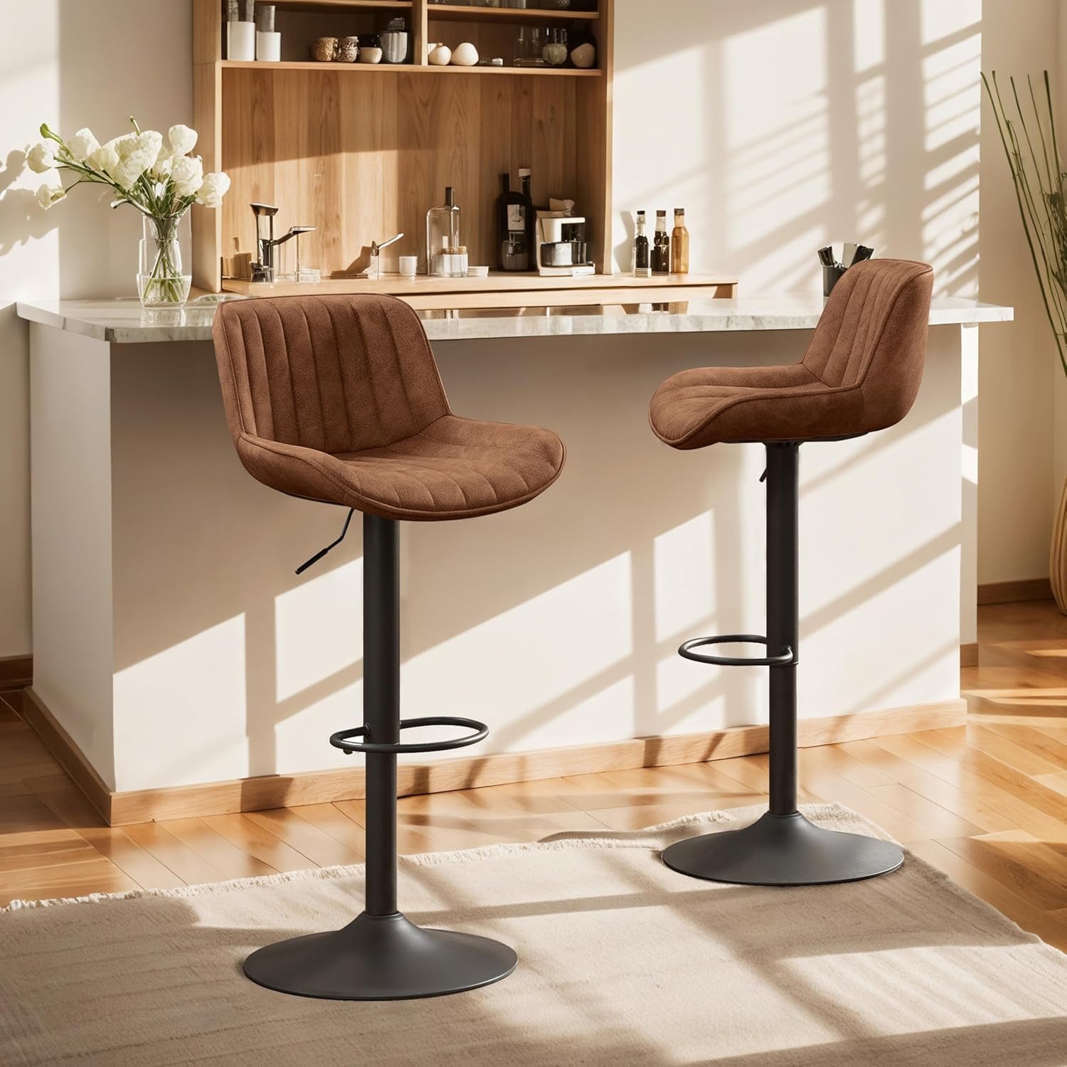 Art Leon Bar Stools, Set of 2, Morden Faux Leather Counter Height Bar ...
