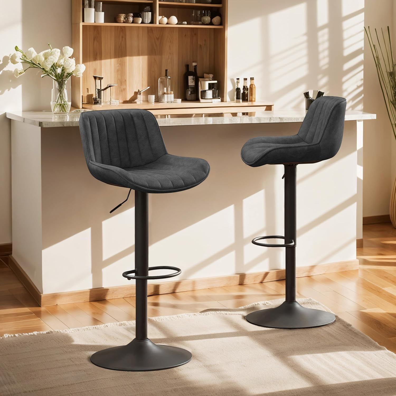 Art Leon Bar Stools, Set of 2, Morden Faux Leather Counter Height Bar ...