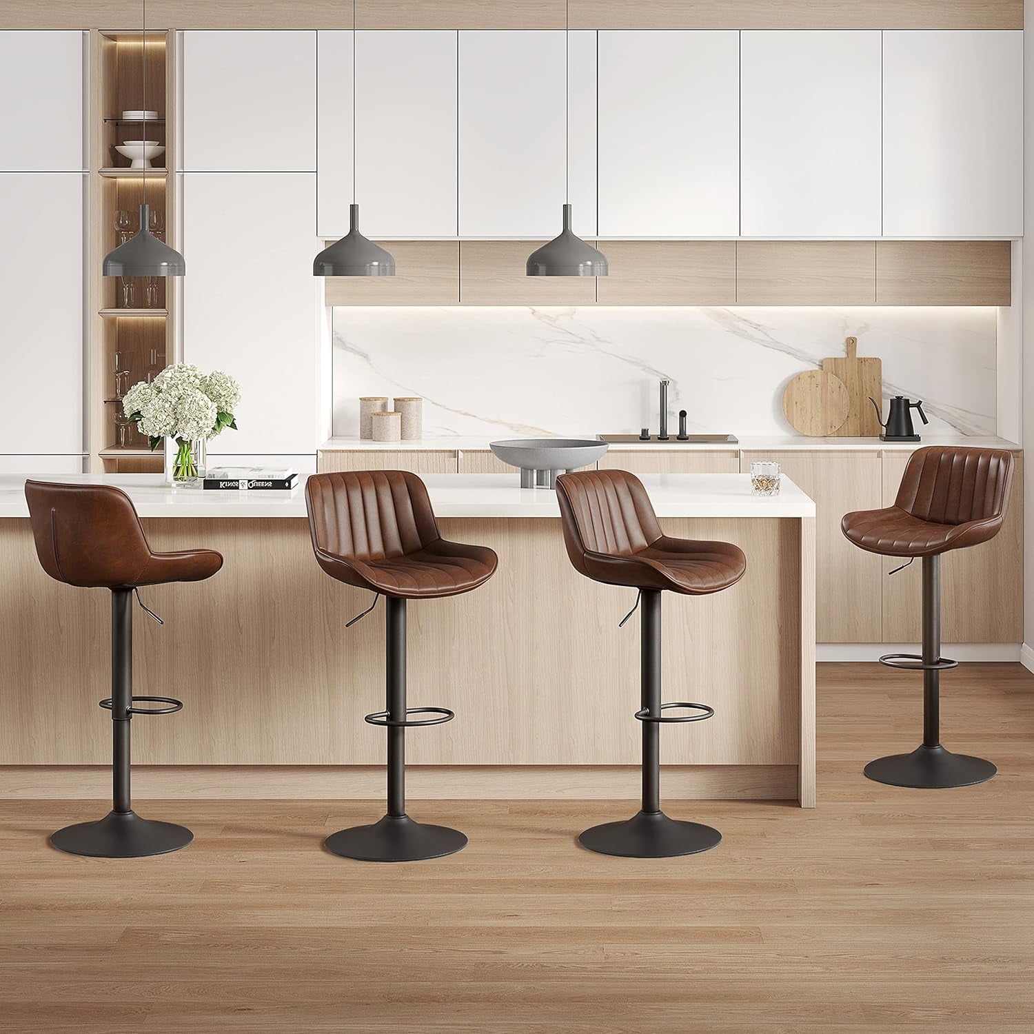Art Leon Bar Stools Set of 4 - Morden Faux Leather Counter Height Bar ...