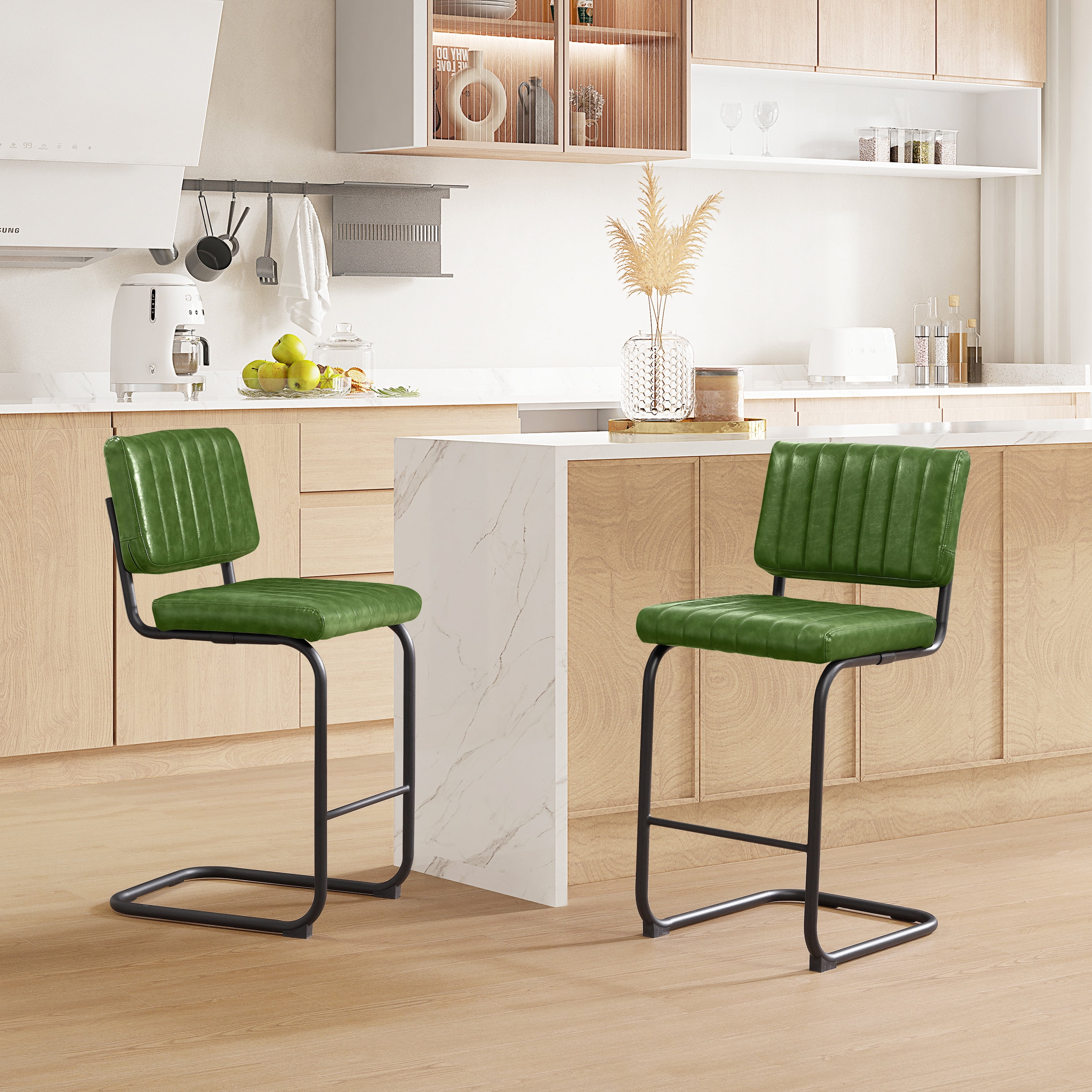 Art Leon Bar Stools Set of 2, Faux Leather Counter Height Stools for ...
