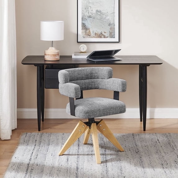 Art Leon Barrel Back Linen Upholstered Swivel Home Office Desk Chair ...