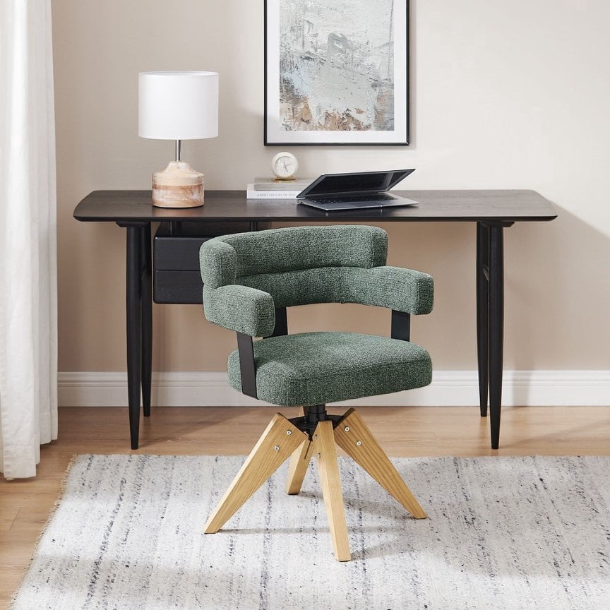 Art Leon Barrel Back Linen Upholstered Swivel Home Office Desk Chair ...
