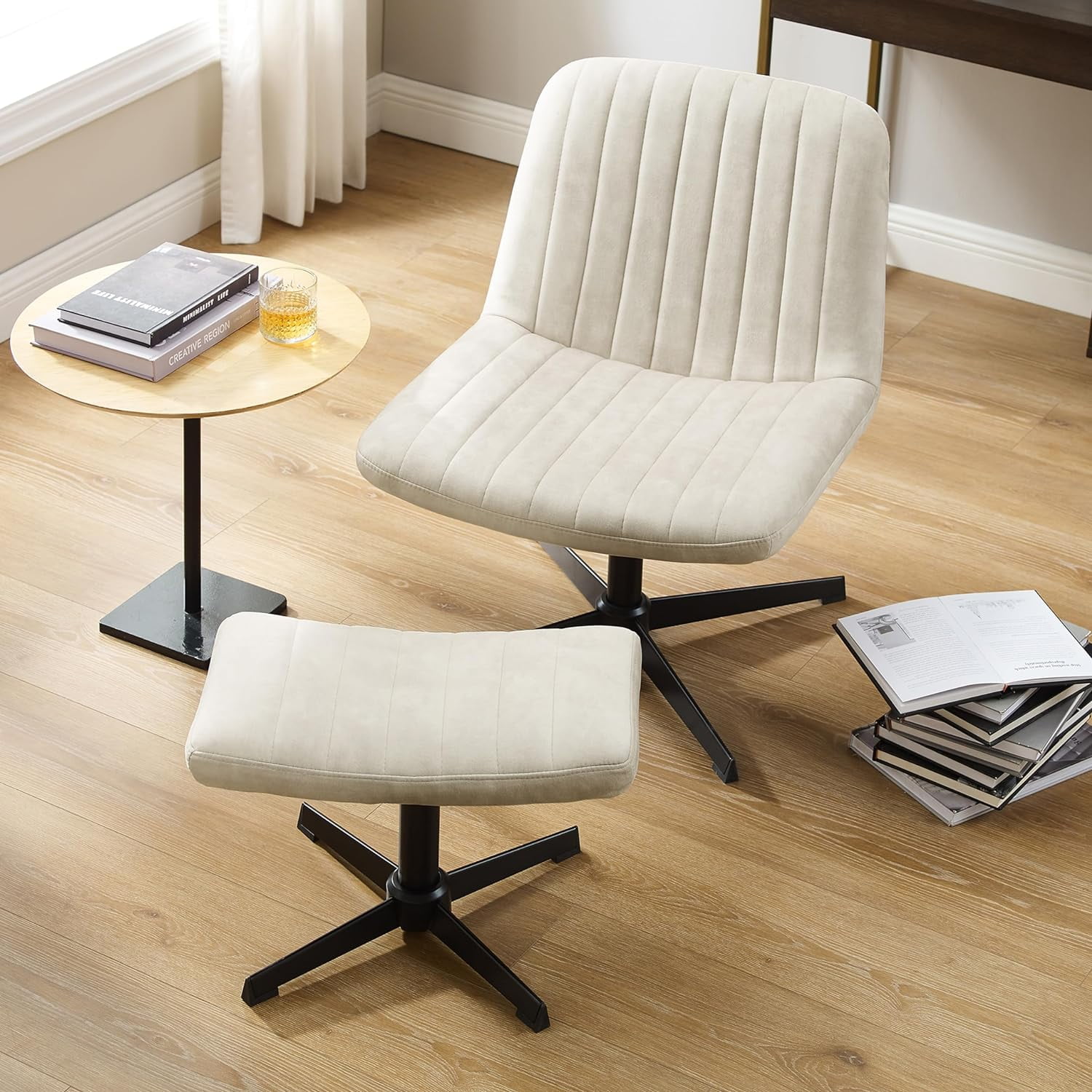 Art Leon Criss Cross Chair - with Ottoman and Pillow, Armless Office ...