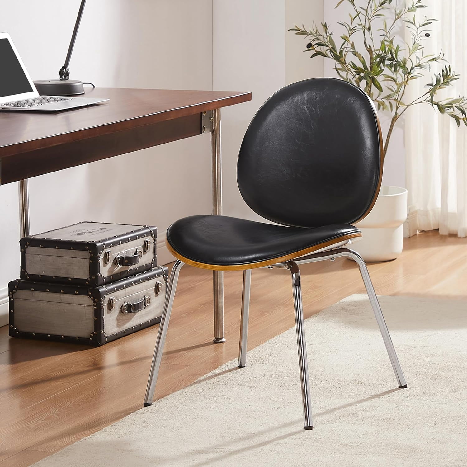 Art Leon Desk Chair No Wheels - Mid Century Modern Chair, Faux Leather ...