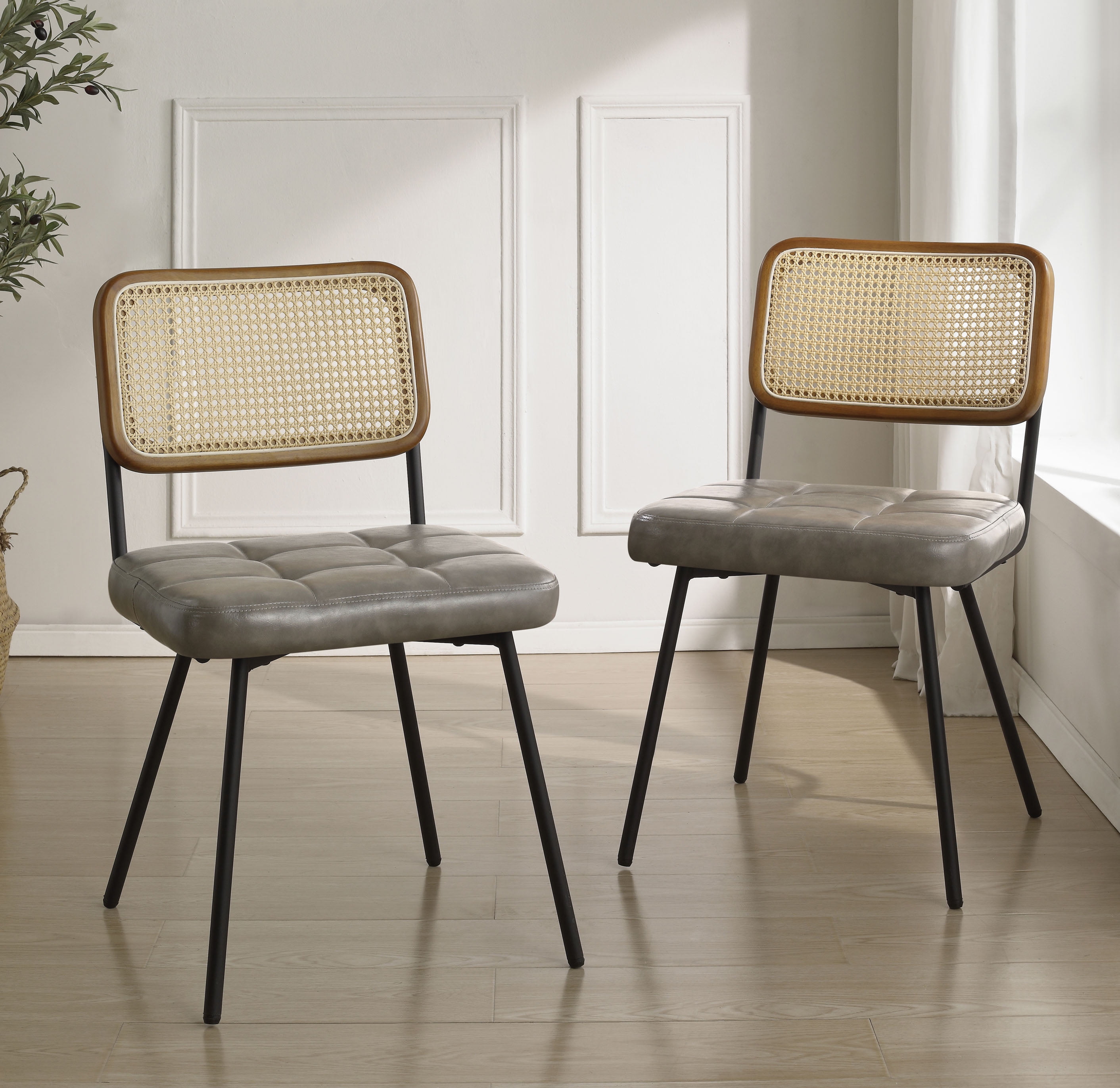 Art Leon Kitchen Dining Chairs, Rattan Cane Back Faux Leather ...