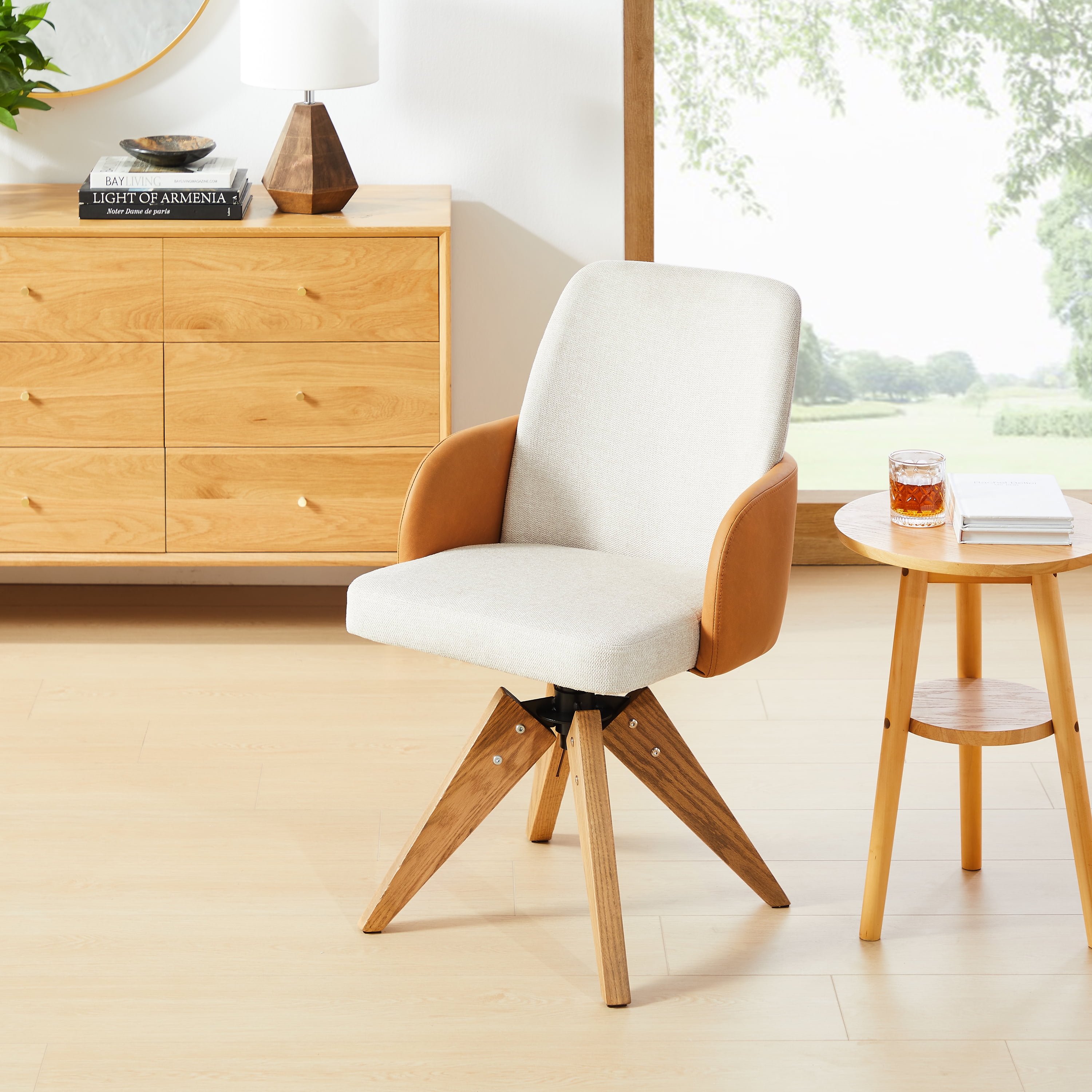 Art Leon Linen Accent Swivel Chair, Mid Century Living Room Chair, Arm ...