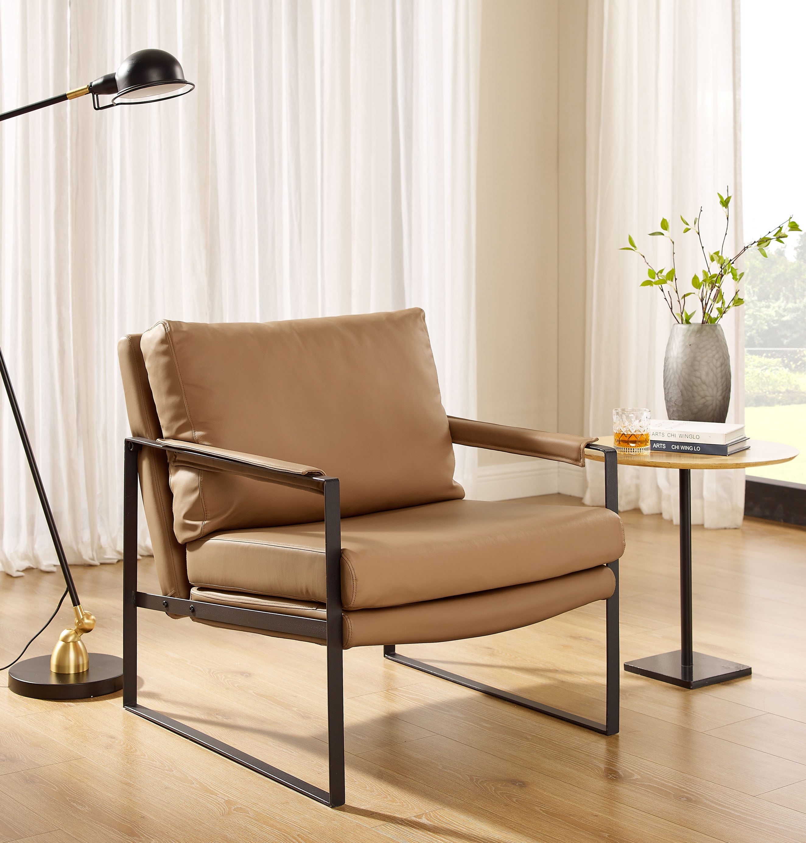 Art Leon Mid Century Modern Armchair, Upholstered Leather Metal Lounge ...