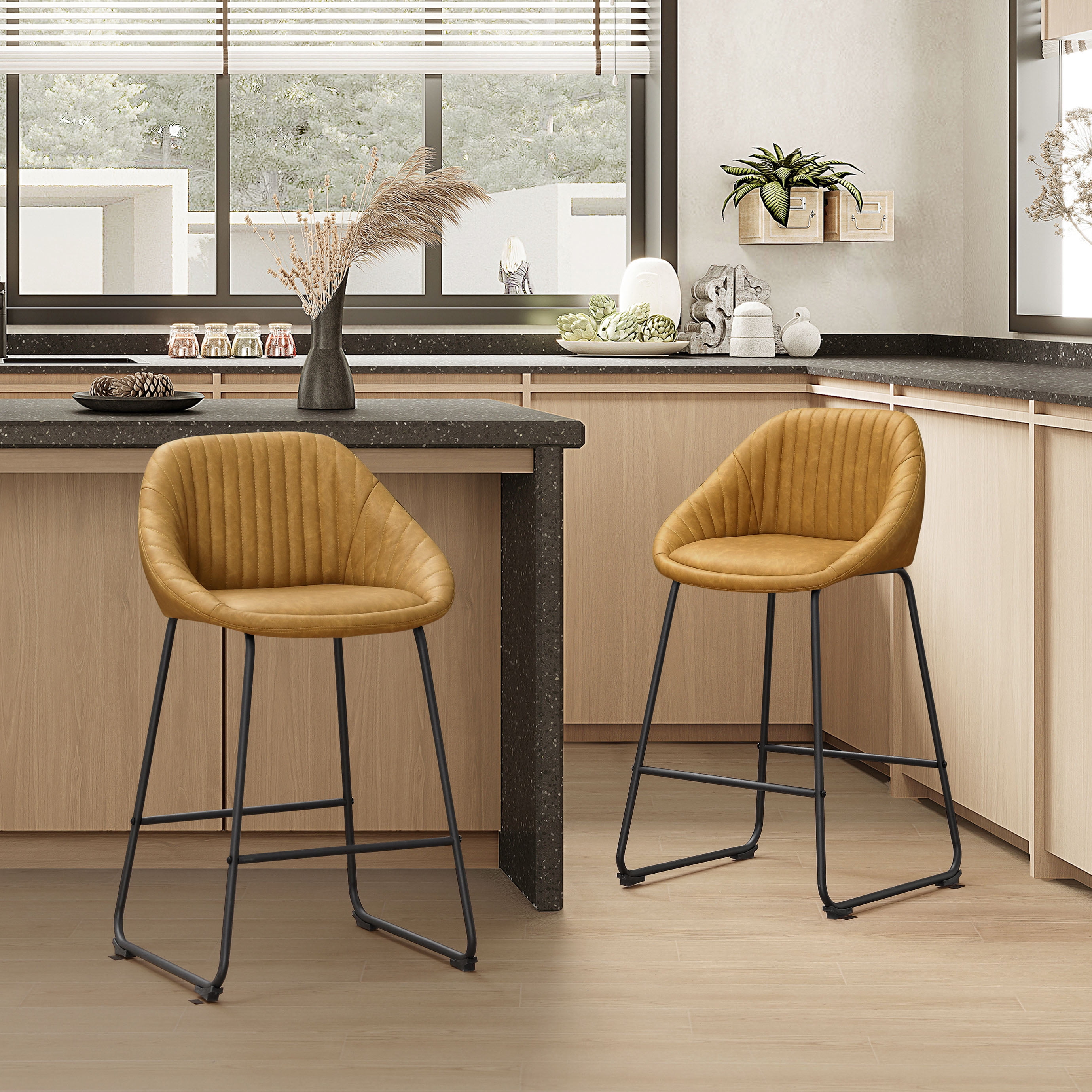 Art Leon Mid-Century Bar Stools, Upholstered Counter Height Stools ...