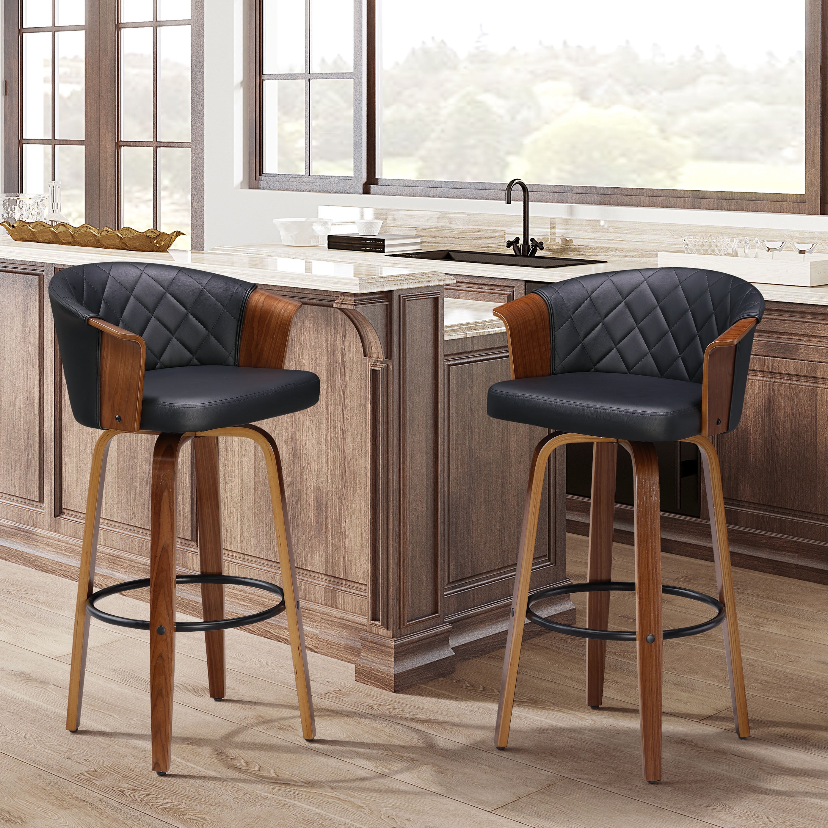 Art Leon Upholstered Tufted Modern Bar Stools, 360 Degree Swivel ...