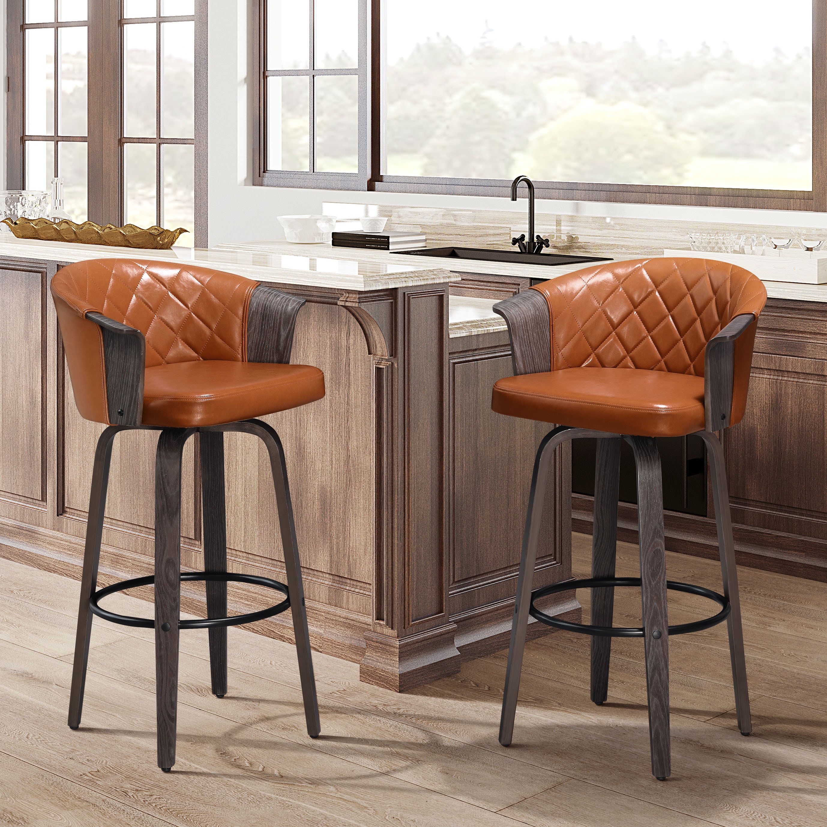 Art Leon Modern Bar Stools, 360 Degree Swivel and Footrest, Faux ...