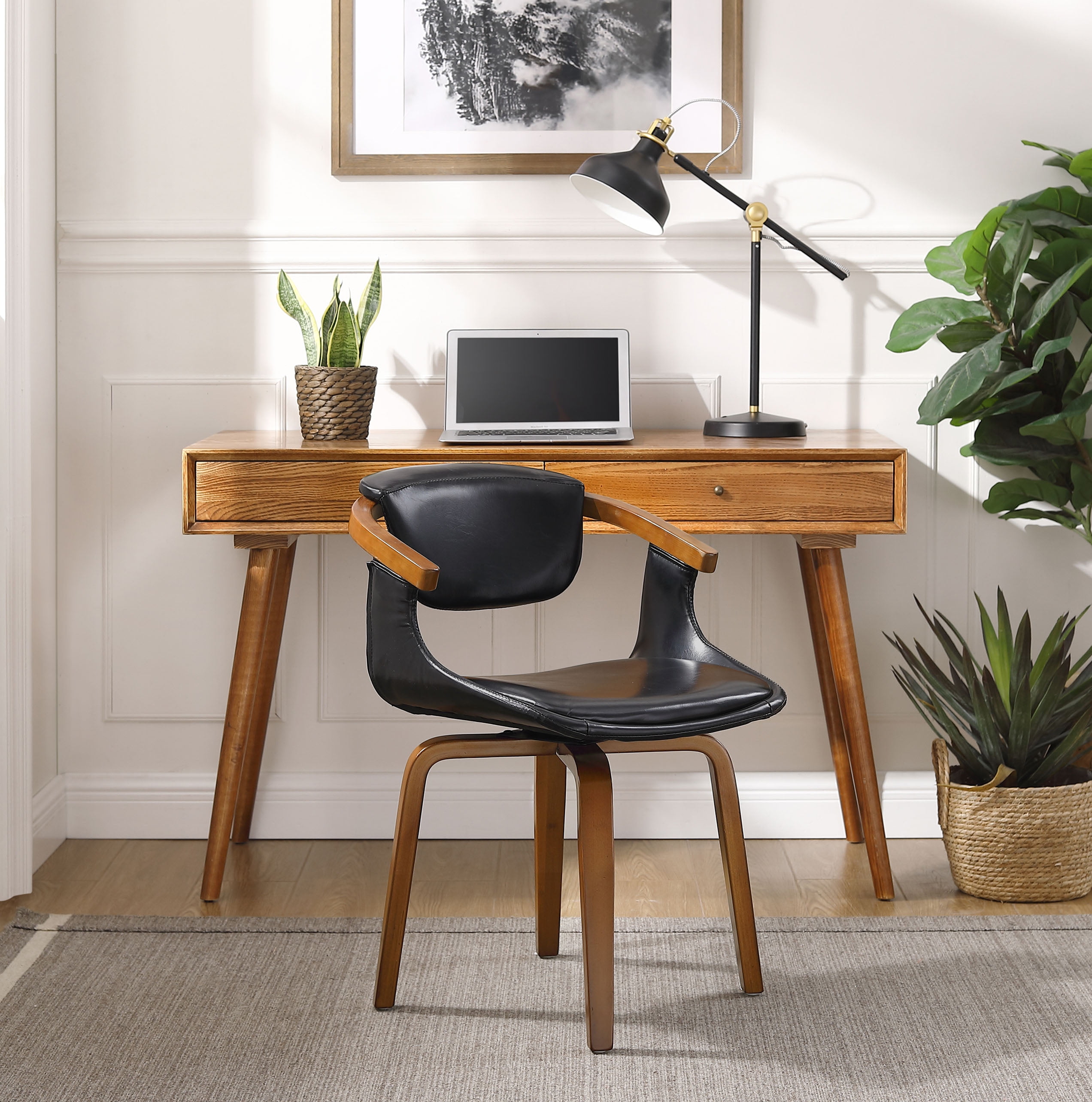 Art Leon Upholstered Modern Office Chair, Faux Leather Swivel Desk ...