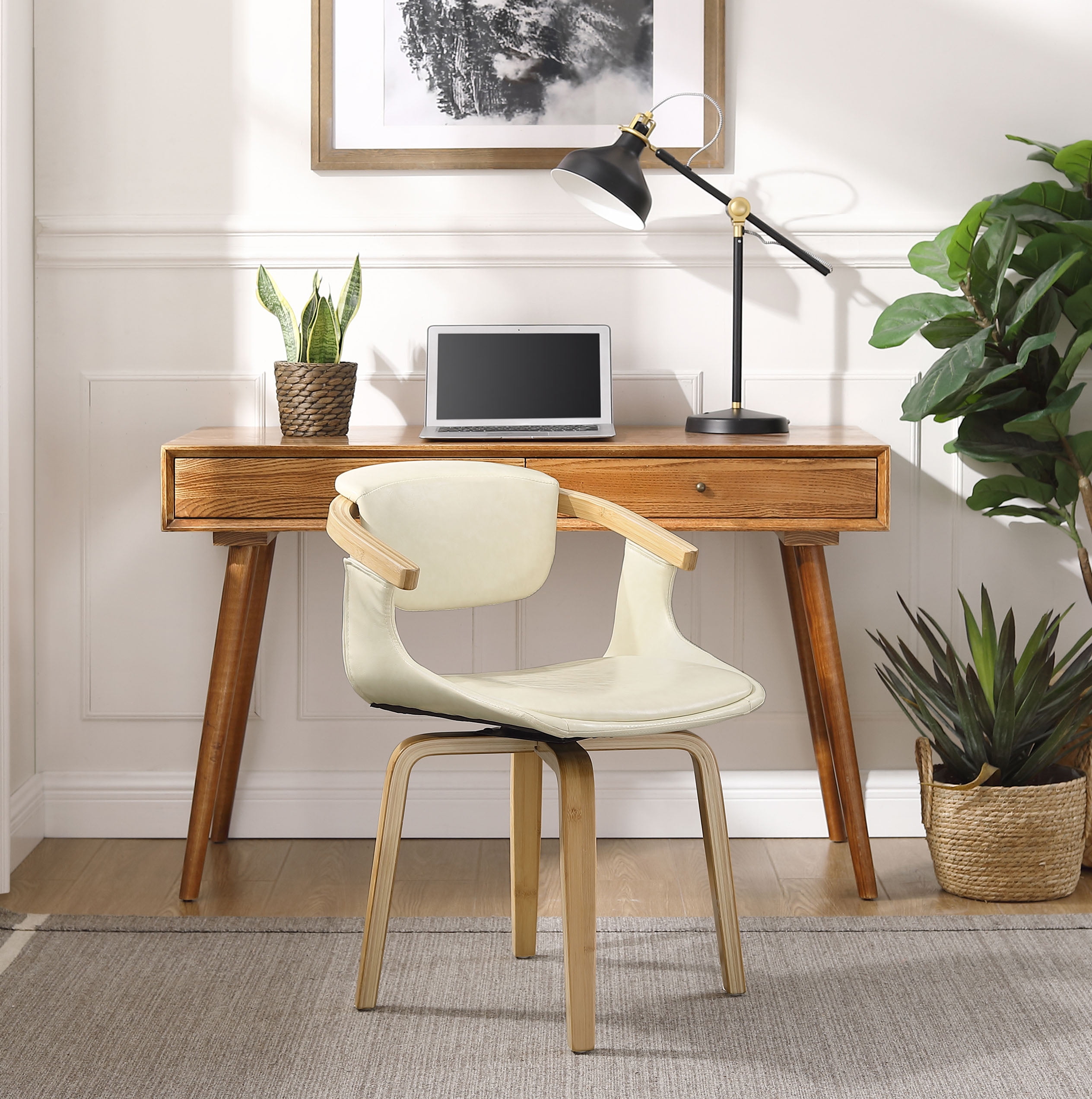 Art Leon Office Chair, Faux Leather Swivel Desk Chair with Wood Legs ...