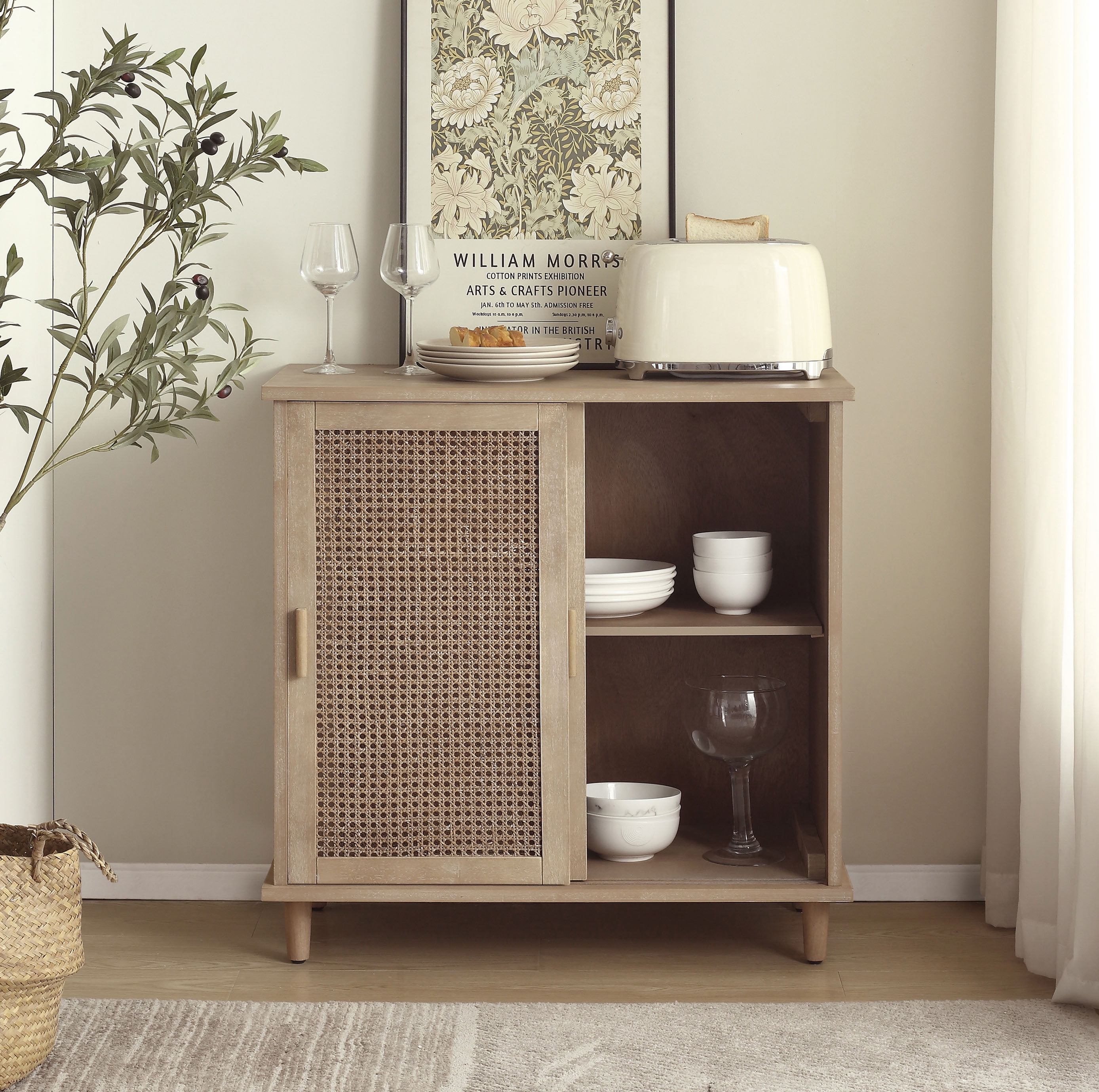 Art Leon Rustic Cane Furniture, Accent Cabinet with 2 Sliding Rattan ...