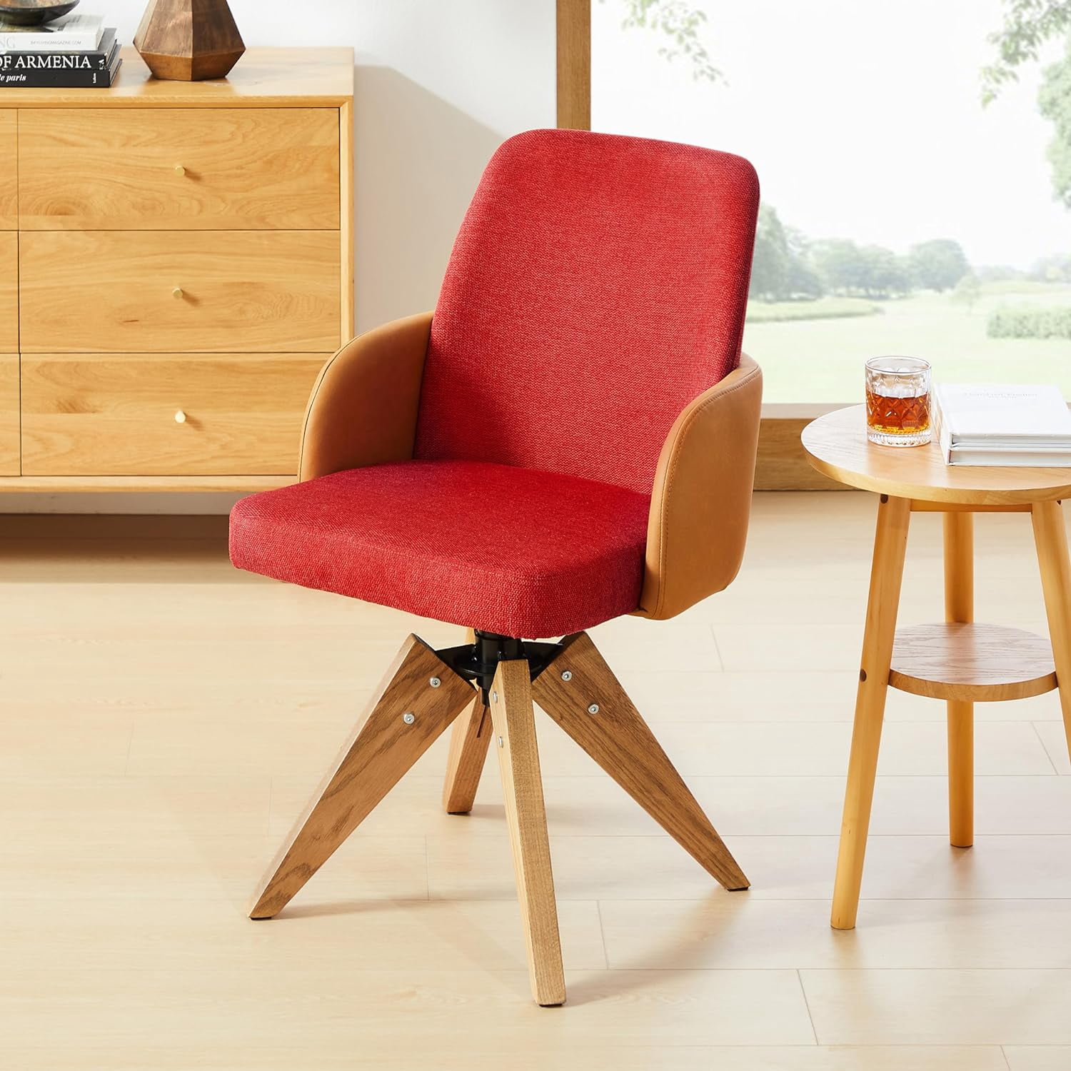 Art Leon Swivel Accent Chair, Modern Desk Chair No Wheels, Fabric ...