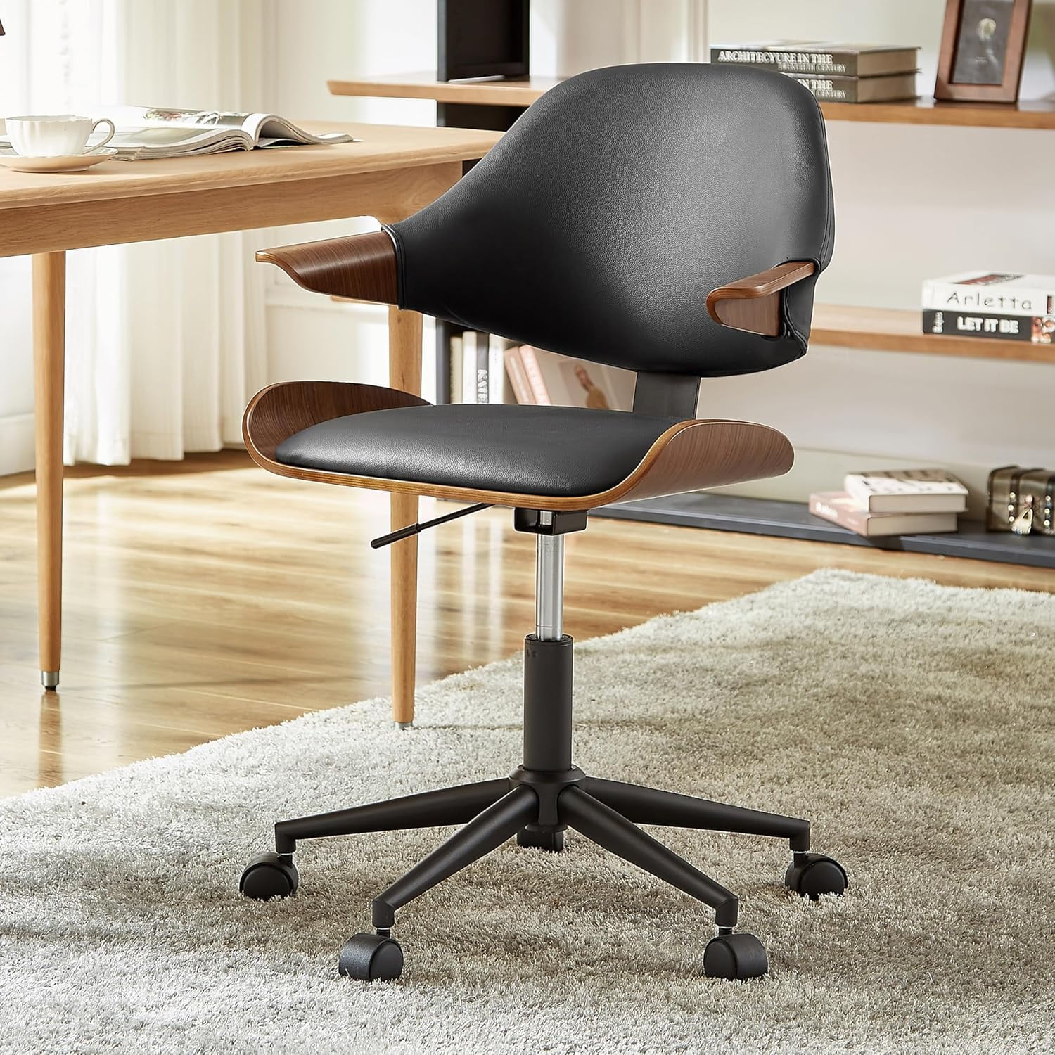 Art Leon Swivel Desk Chair, Mid Century Modern Office Chair with Wheels ...