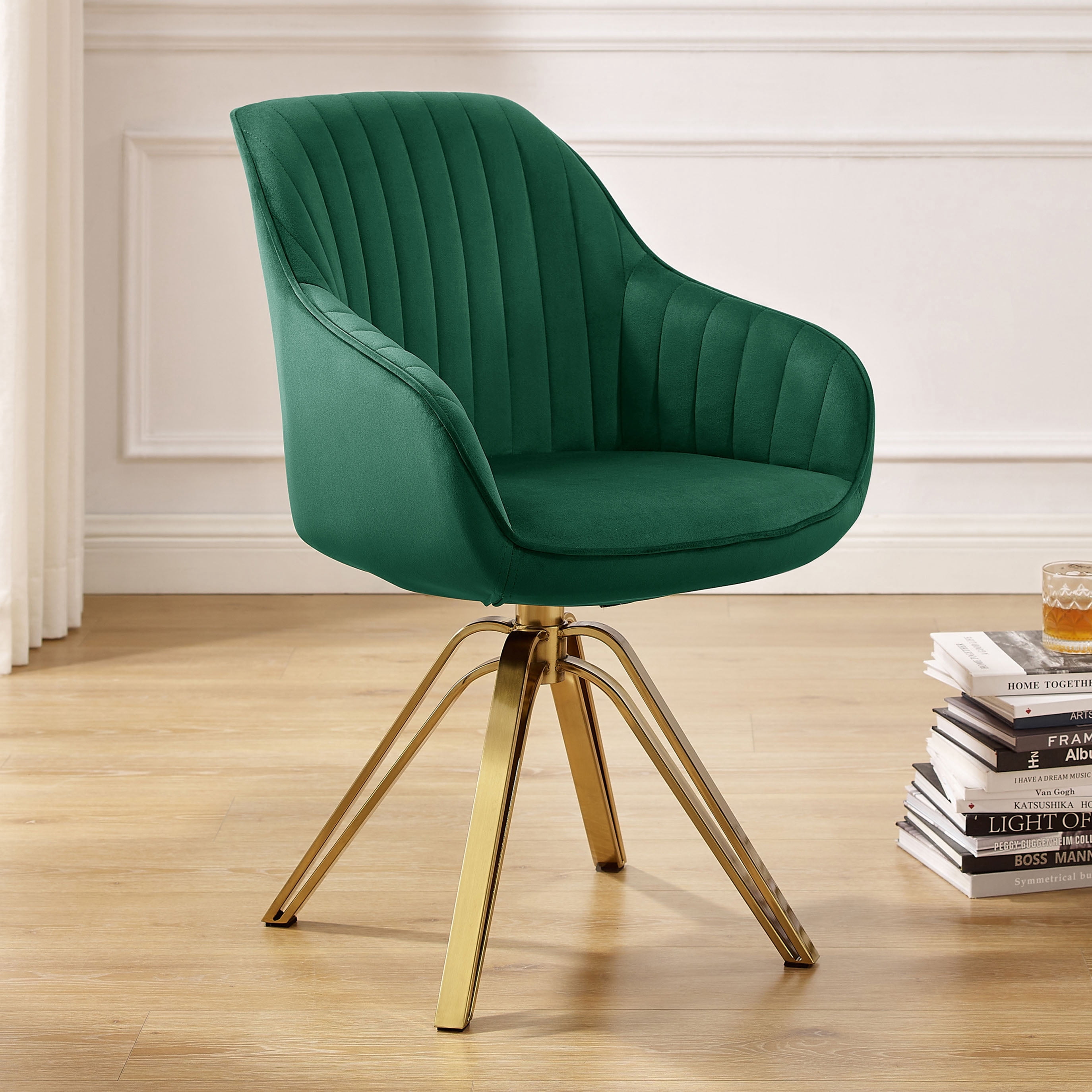 Art Leon Mid-Century Elegant Velvet Desk Chair, Swivel Office Chair ...