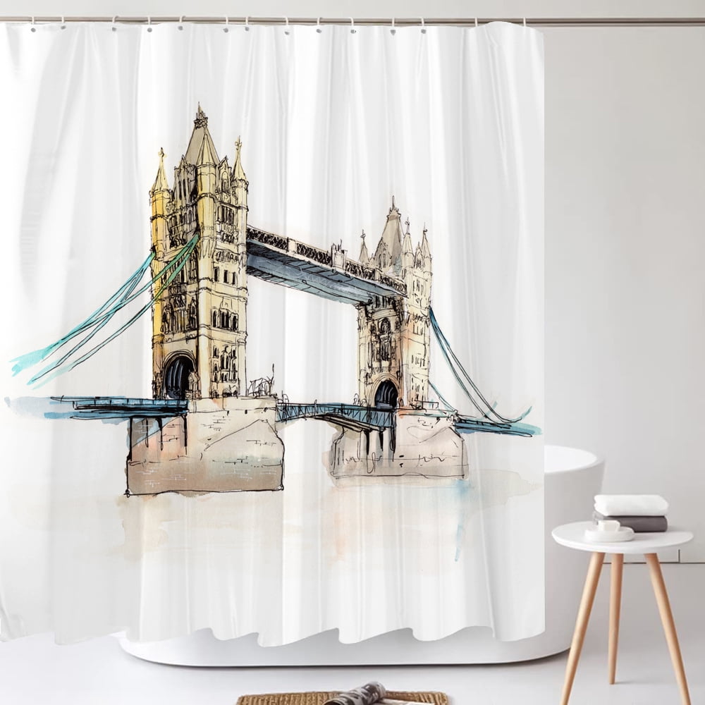 Art Line Drawing Scenery Shower Curtain Waterproof Polyester Bathroom ...