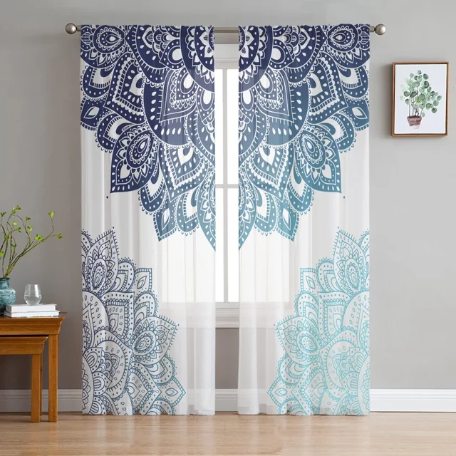 Art Line Retro Style Shabby Chiffon Sheer Curtains for Living Room ...