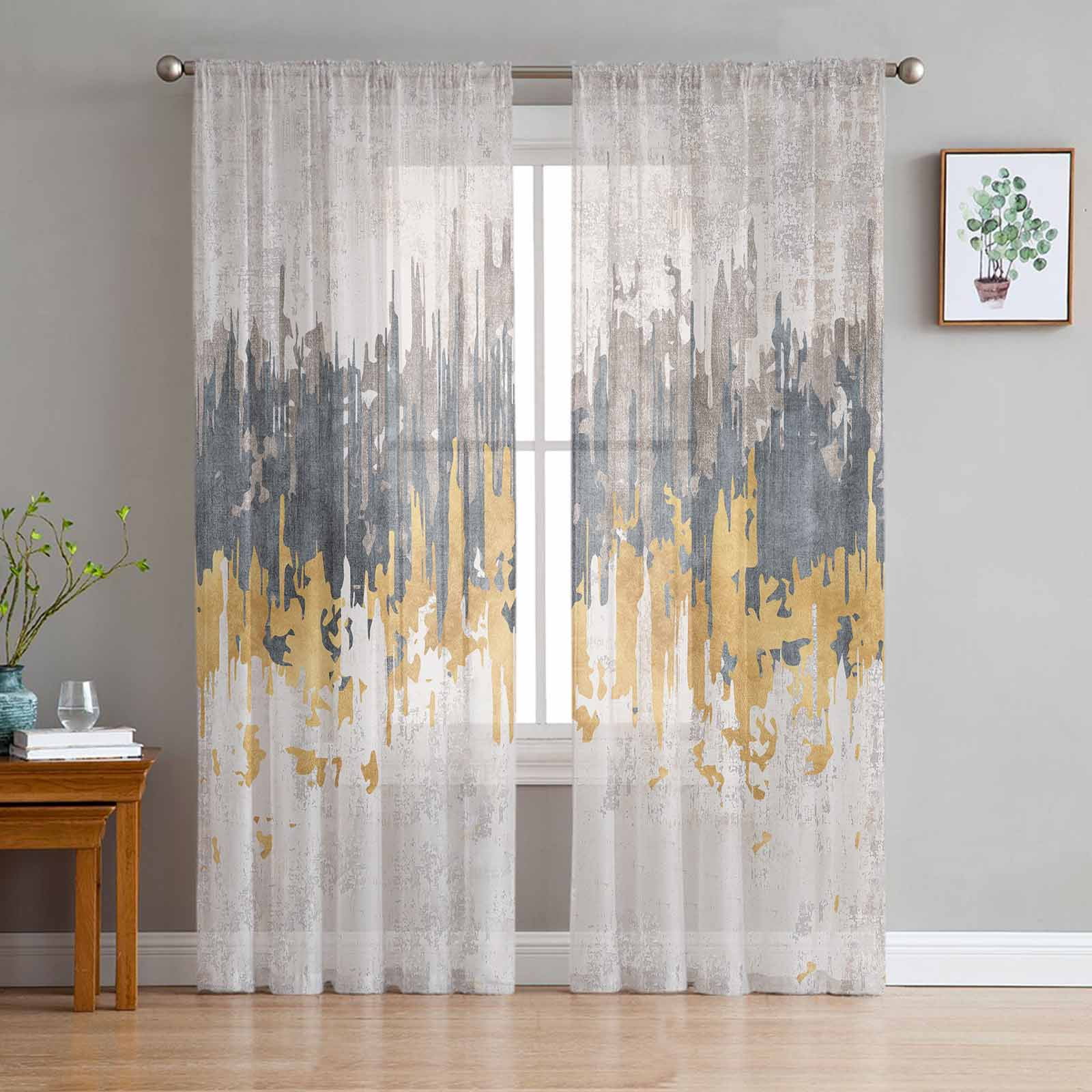 Art Line Retro Style Shabby Tulle Sheer Window Curtains for Living Room ...