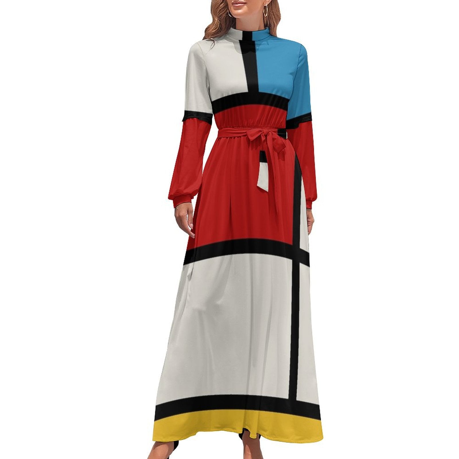 Art Lover Mondrian Style Abstract Geometry Long Dress women evening ...