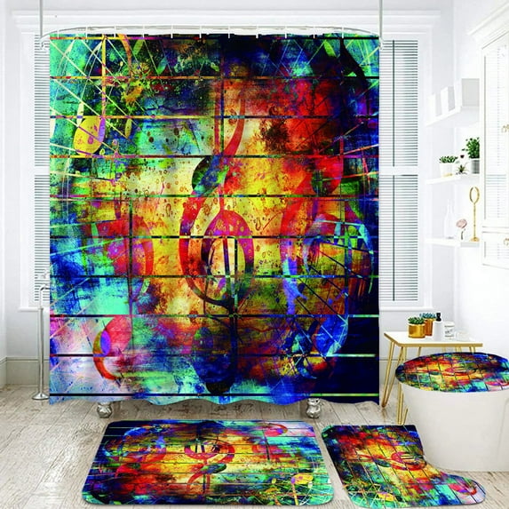 Art Music Bathroom Set Creative Rock style Shower Curtain with Bath Mat ...