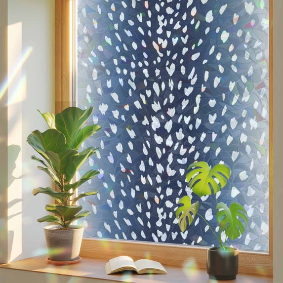 Art Navy Blue Window Privacy Film, Vintage White Polka Dots Blue Ombre ...