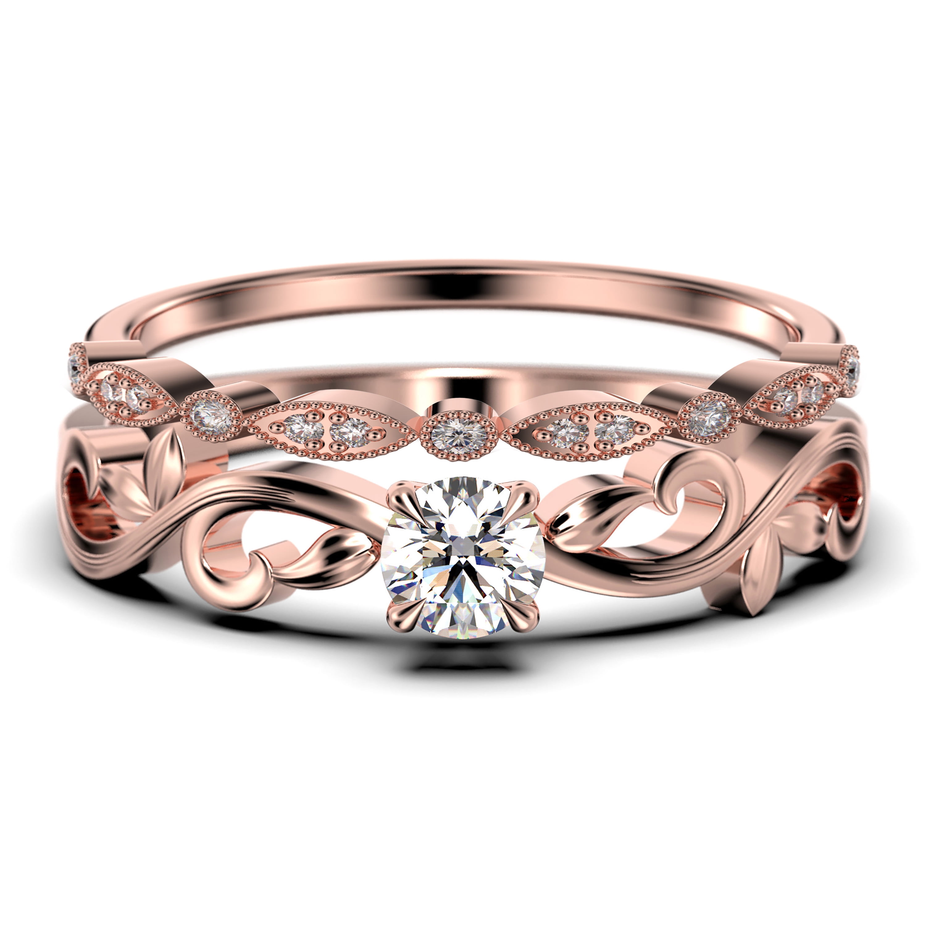 Art Nouvea Twisted 1.00 Carat Round Cut Diamond Moissanite Engagement ...
