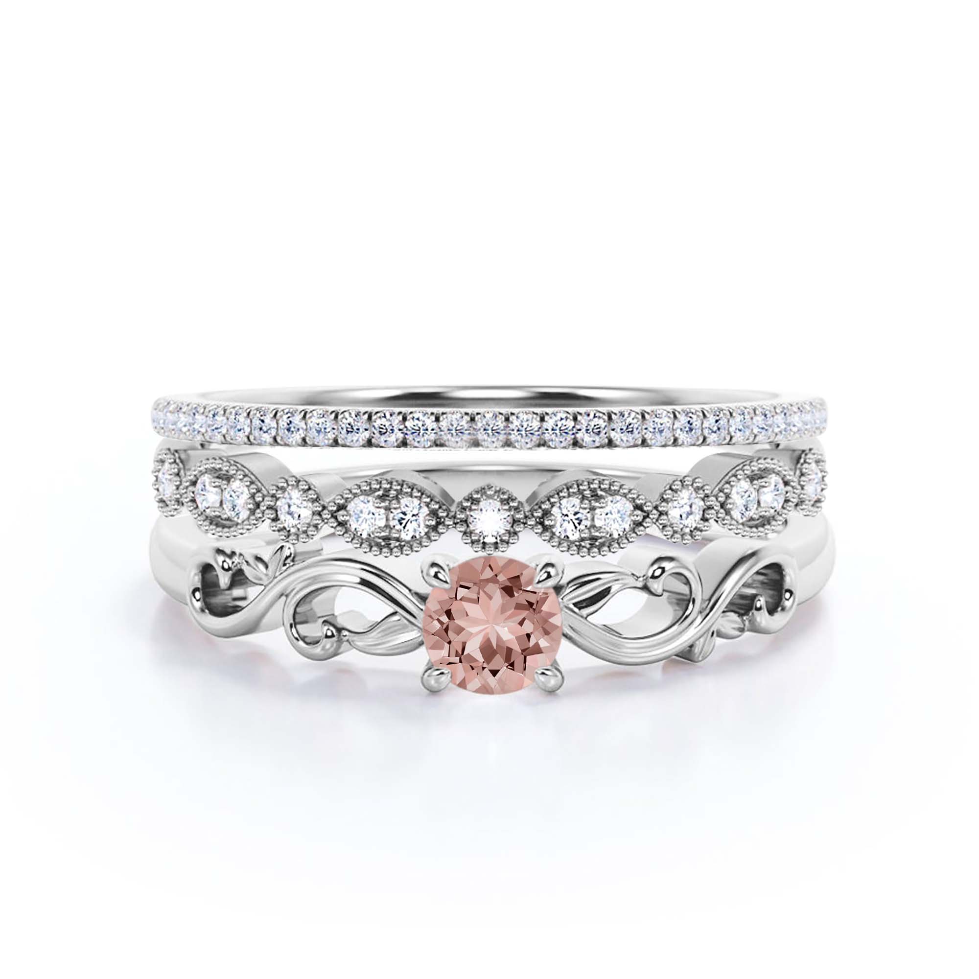 Art Nouvea Twisted 1.50 Carat Round Cut Morganite And Diamond ...