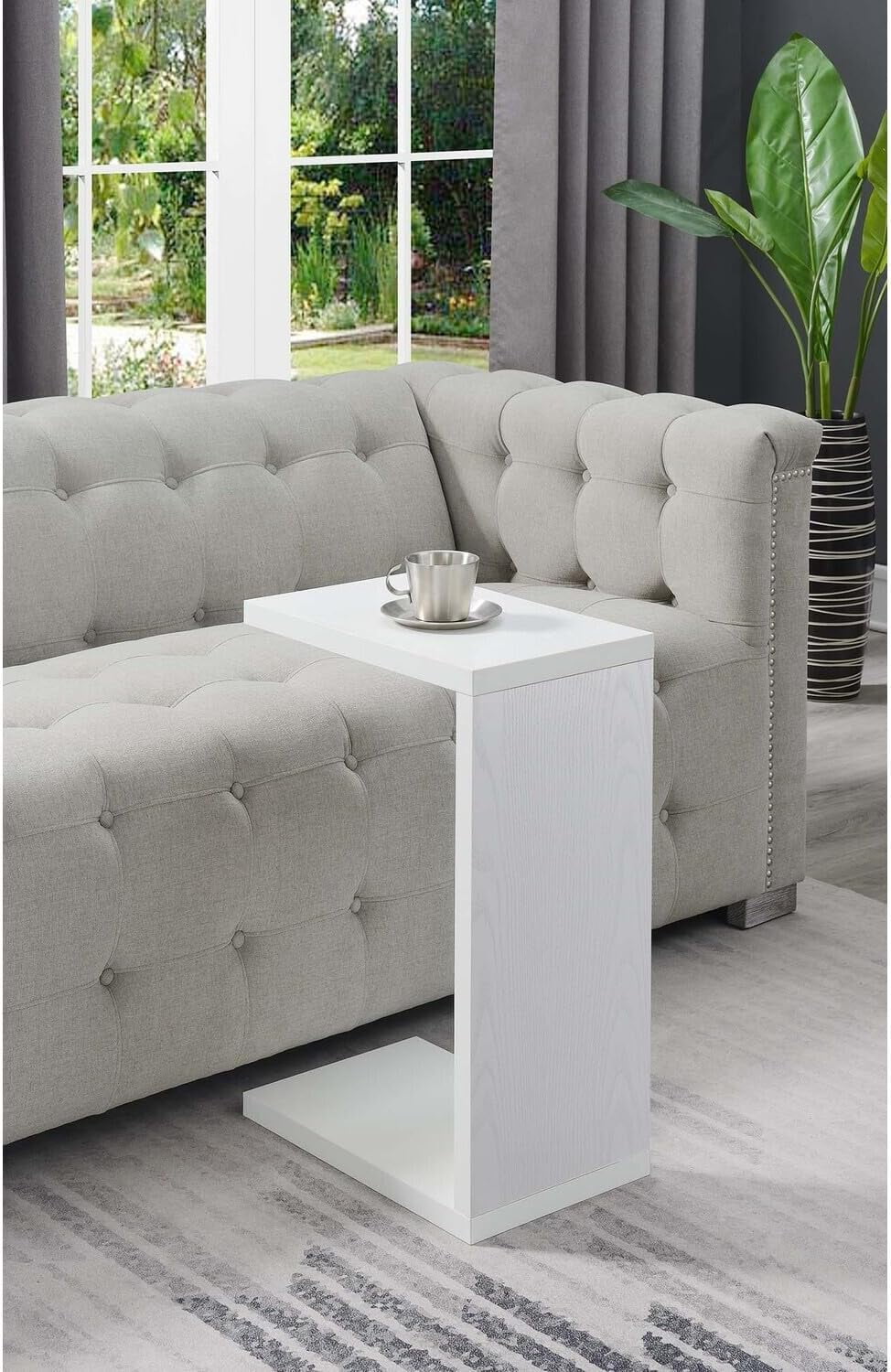 Art Nouveau Allure C End Table, White Finish, Honeycomb Particleboard & Melamine, Multipurpose ...