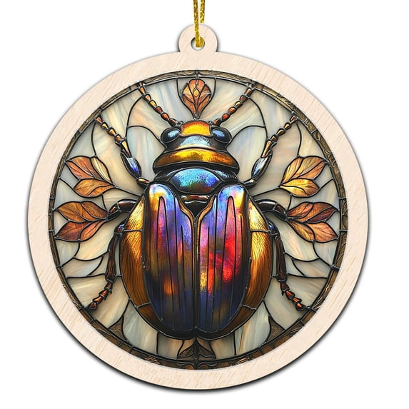 Art Nouveau Beetle Stained Glass Suncatcher Ornament – Text Christmas ...