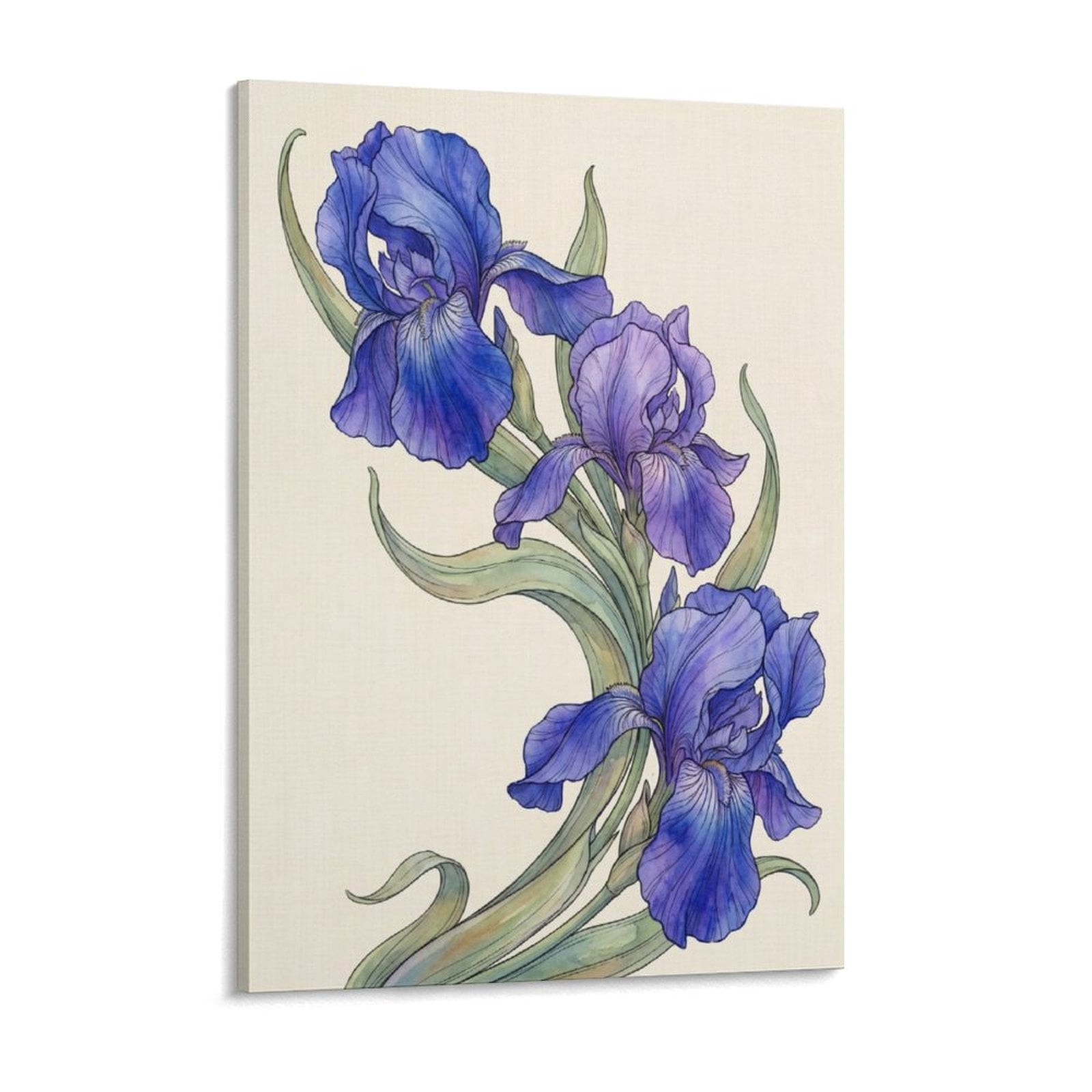 Art Nouveau Blue And Purple Iris Botanical Illustration Vertical Canvas ...