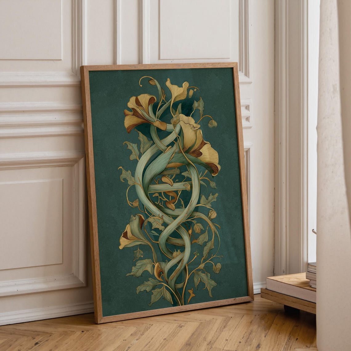 Art Nouveau Botanical Print, Emerald Green Floral Artwork, Vintage ...