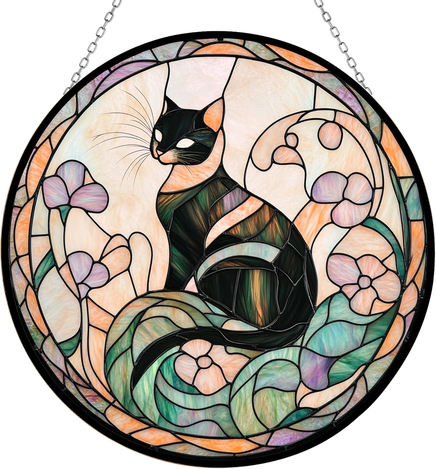 Art Nouveau Cat Stained Glass Window Hanging Suncatcher Stained Glass ...