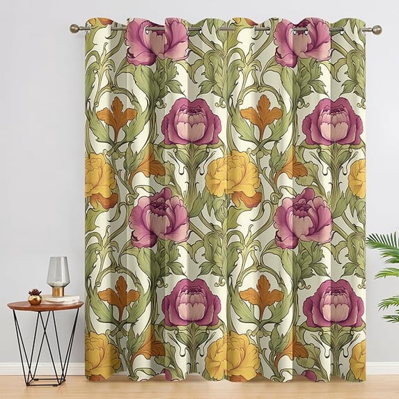 Art Nouveau Curtains for Bedroom - Boho Flower Blackout Curtains for ...