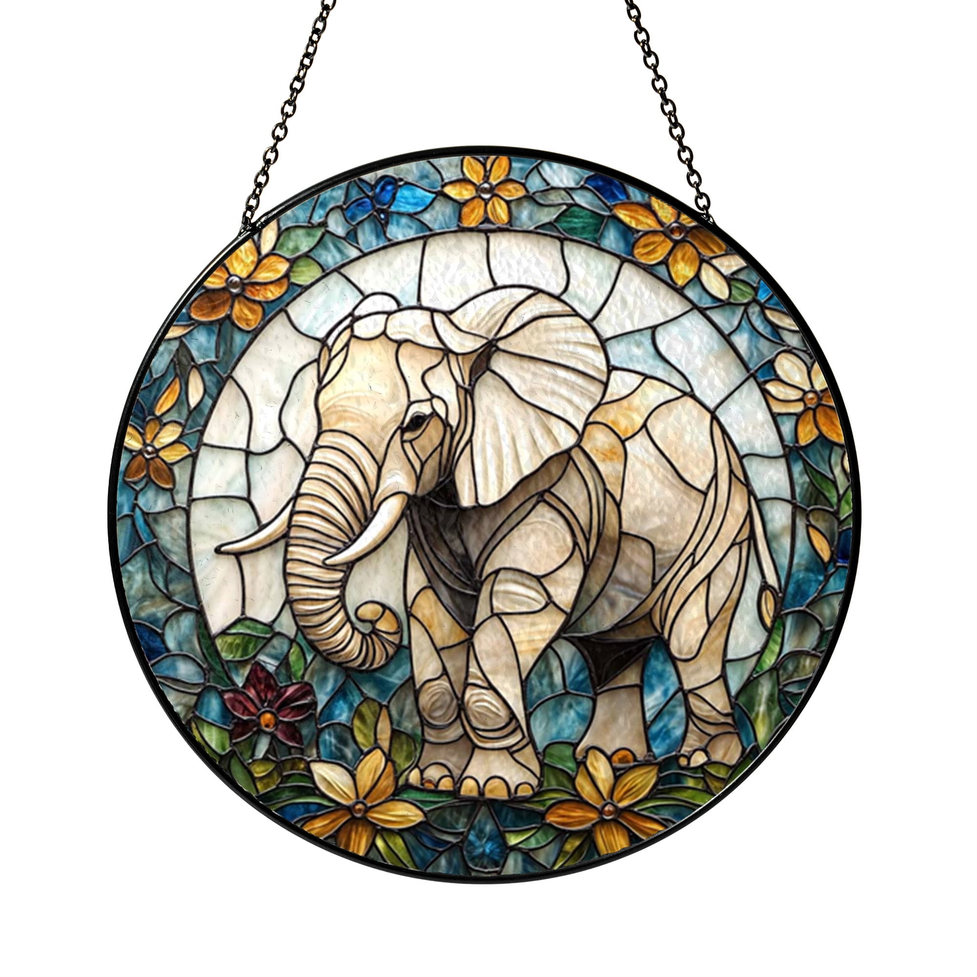 Art Nouveau Elephant Stained Glass Window Hanging – Floral Nature ...