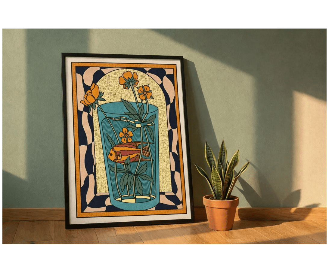 Art Nouveau Fish Wall Poster L Vintage Botanical Poster L Retro Floral ...