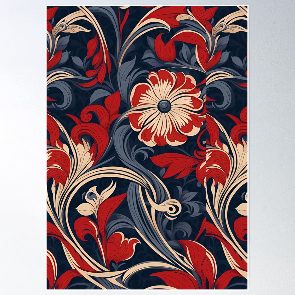 Art Nouveau Floral Pattern -Blue And Red By Callisc Arts ⭐⭐⭐⭐⭐ Poster ...